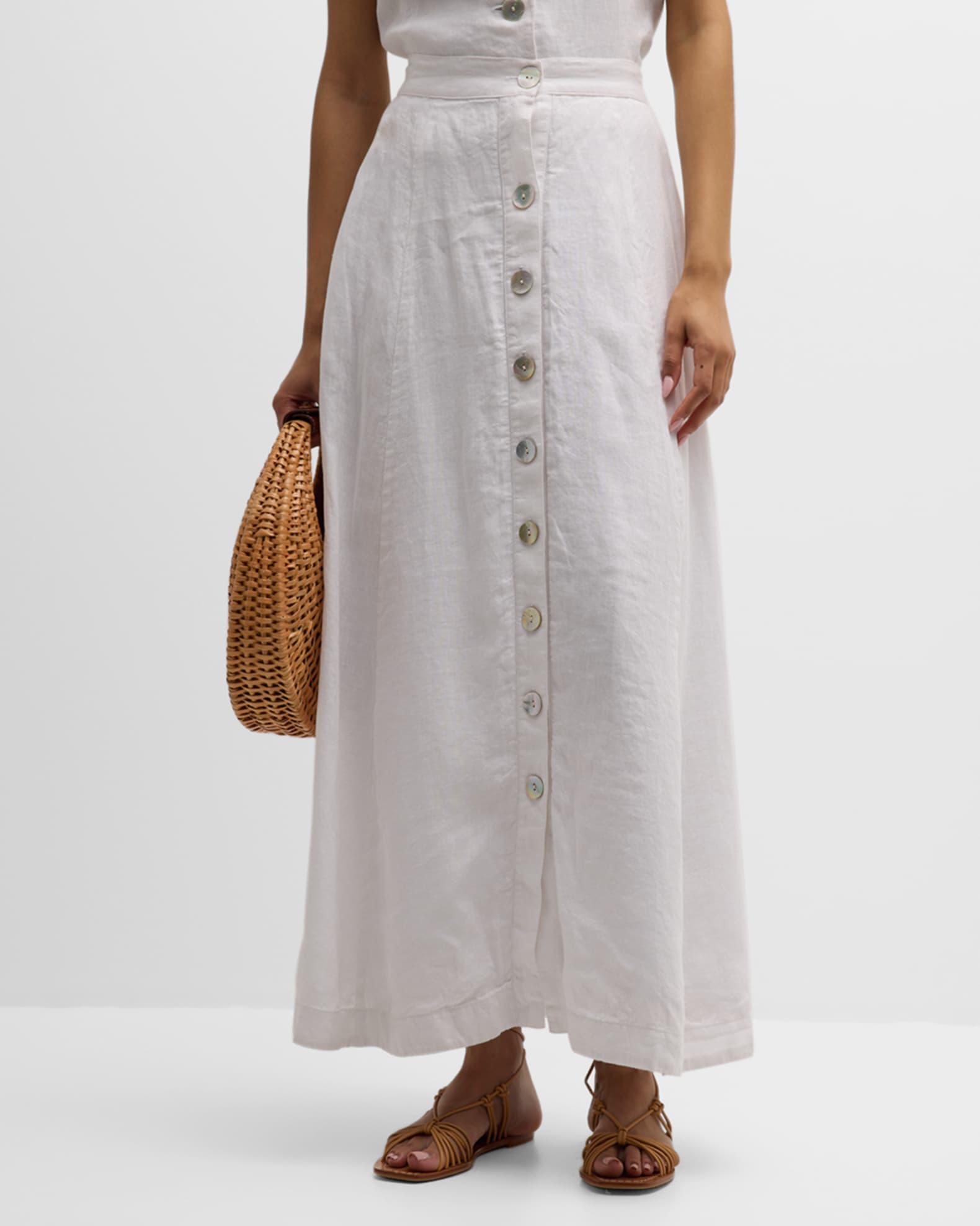 Finley Nicole Button-Down Linen Maxi Skirt | Neiman Marcus