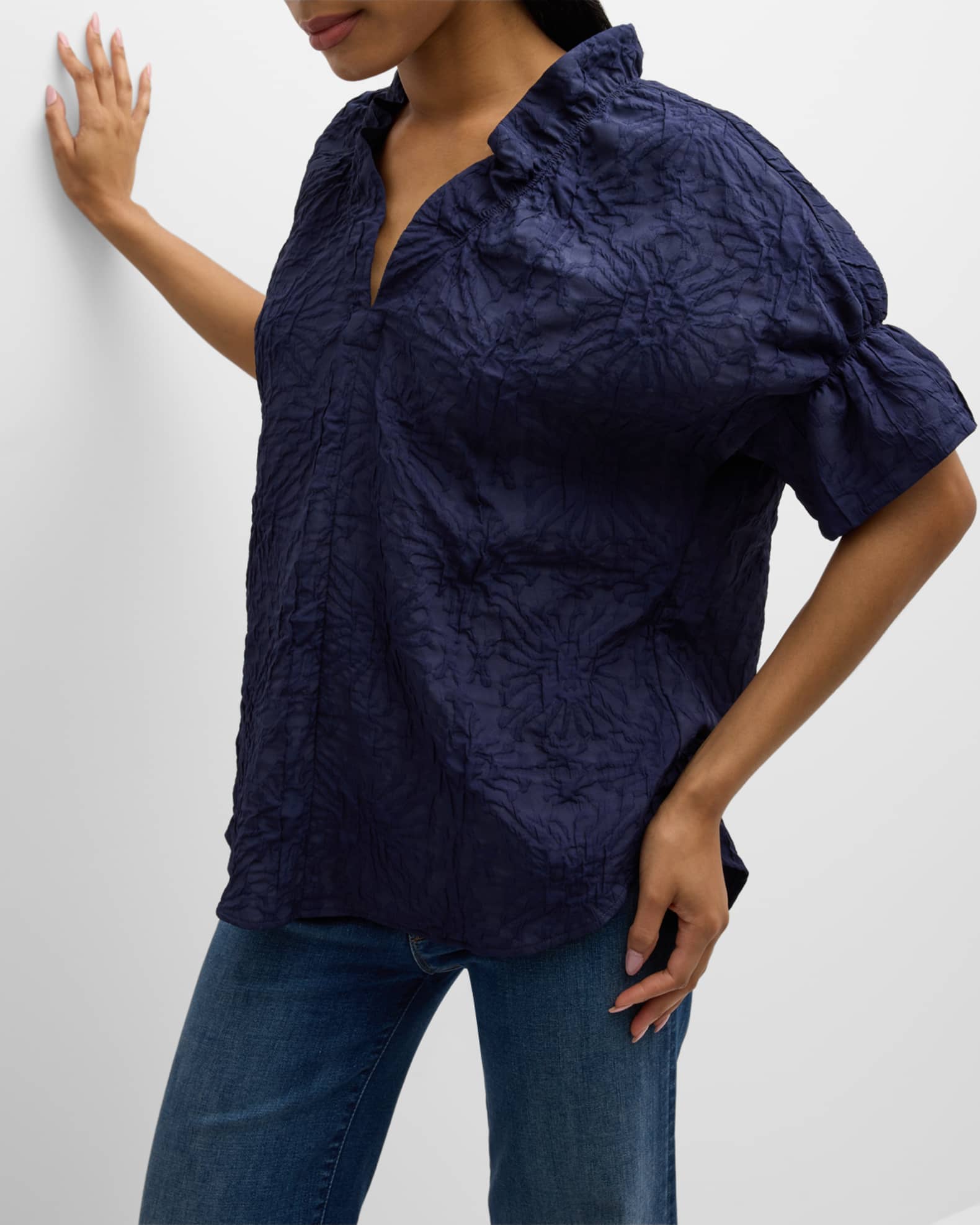 Finley Crosby Ruffle Textured Jacquard Top | Neiman Marcus