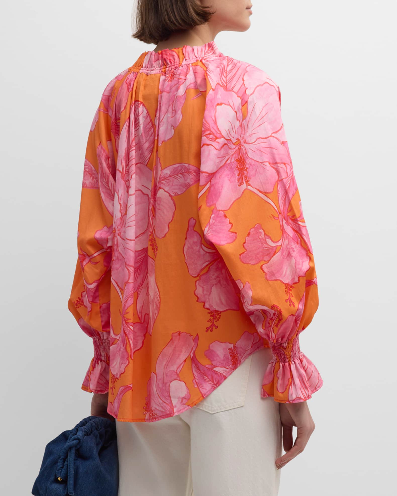 Finley Candance Floral-Print Blouson-Sleeve Cotton Top | Neiman Marcus