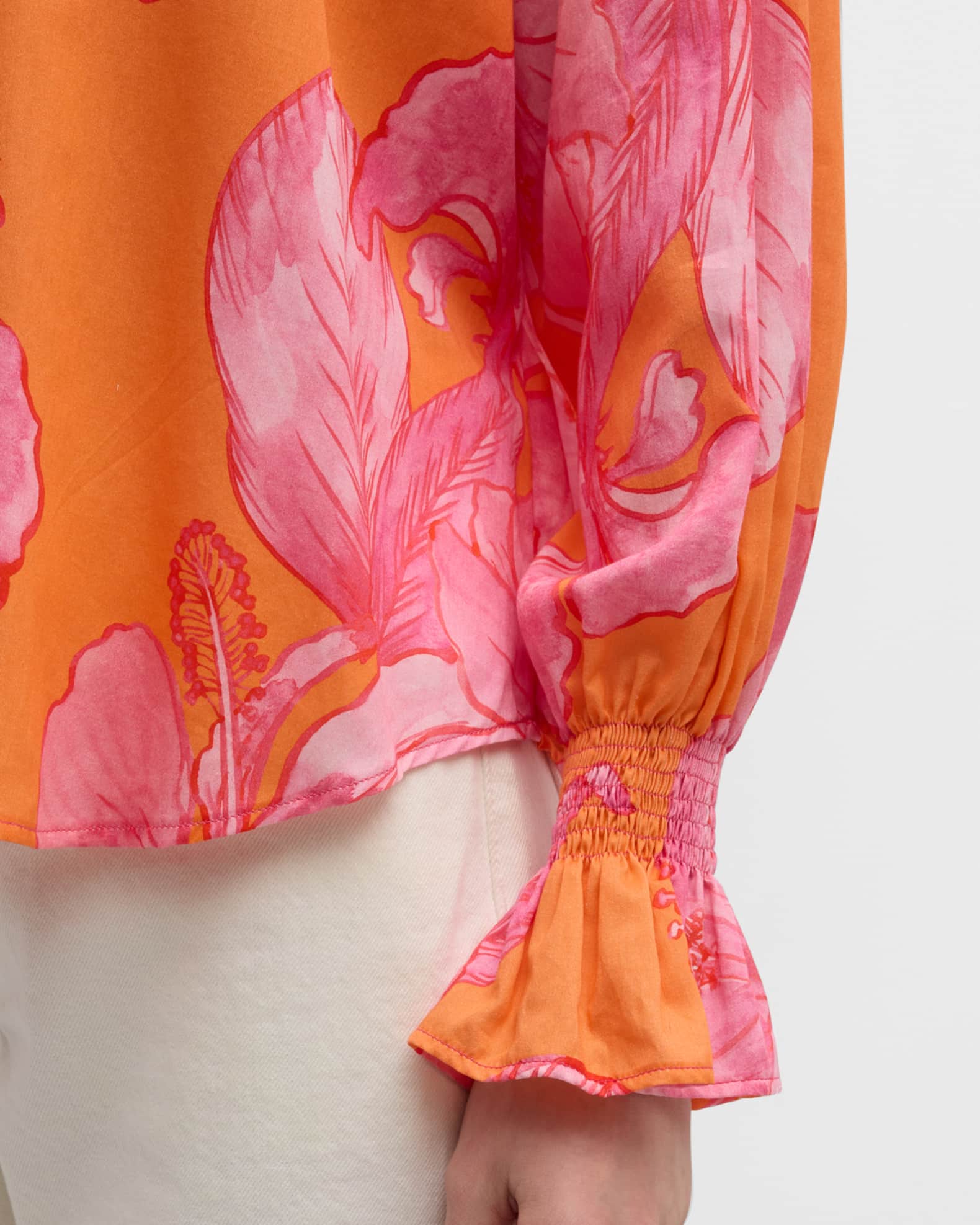 Finley Candance Floral-Print Blouson-Sleeve Cotton Top | Neiman Marcus