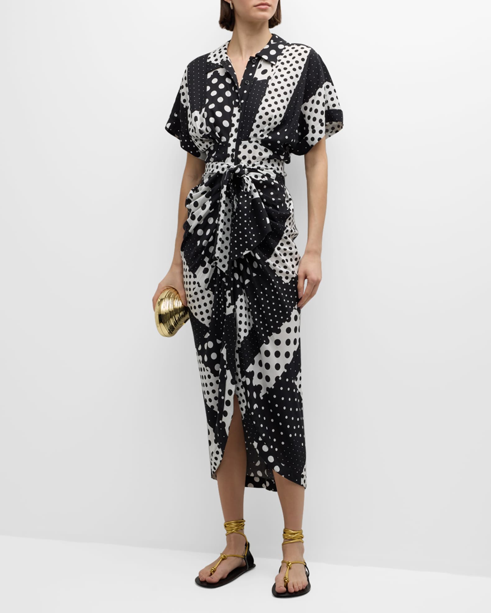 Le Superbe Miko Draped Short-Sleeve Shirtdress | Neiman Marcus