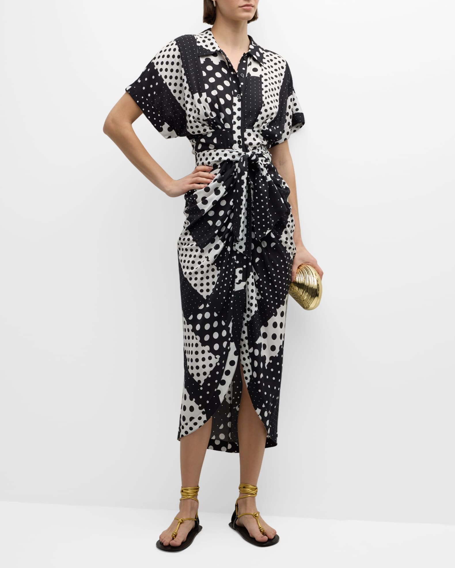 Le Superbe Miko Draped Short-Sleeve Shirtdress | Neiman Marcus