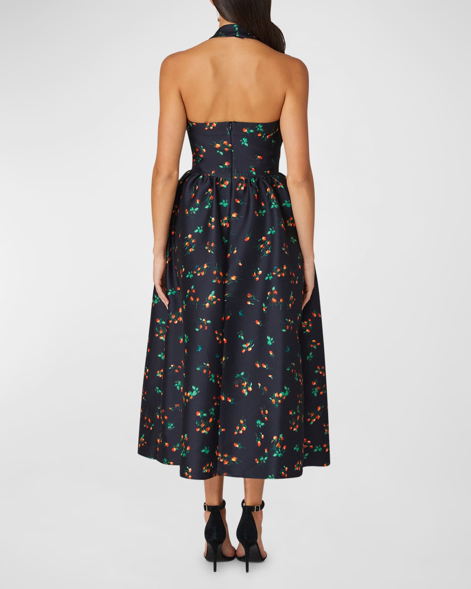 Shoshanna Floral-Print Mikado Halter Midi Dress | Neiman Marcus