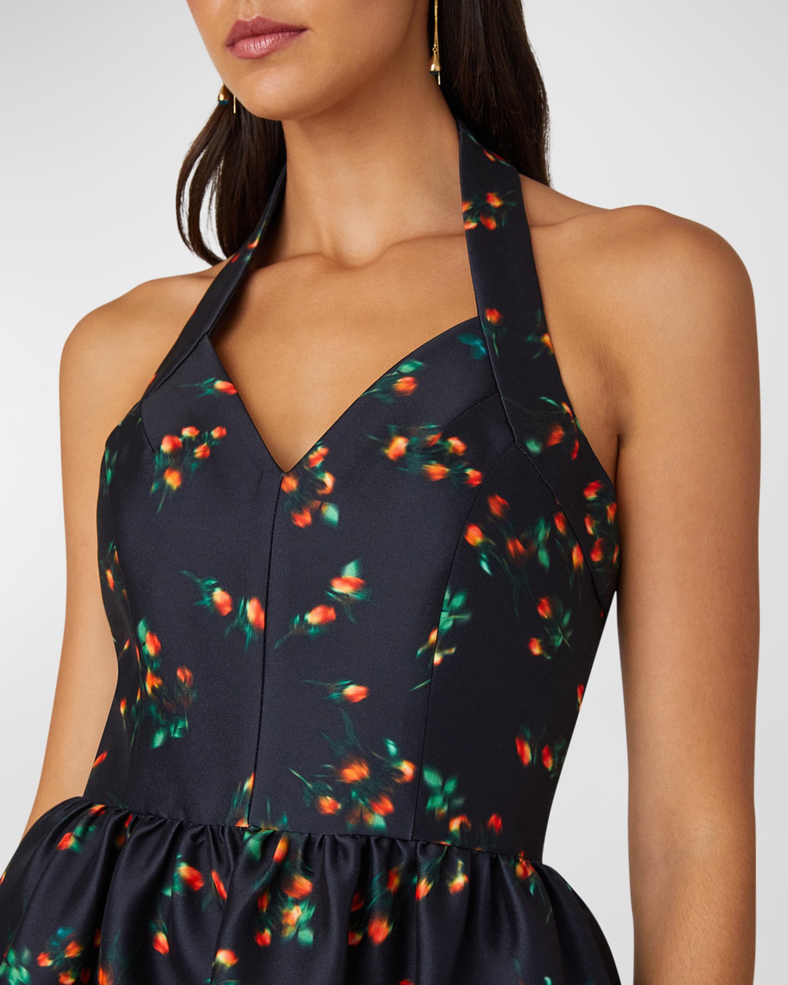 Shoshanna Floral-Print Mikado Halter Midi Dress | Neiman Marcus