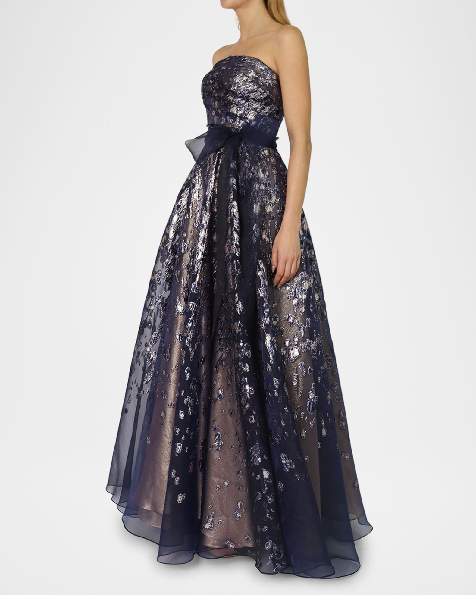 Rene Ruiz Collection Strapless Metallic Fil Coupe Gown | Neiman Marcus