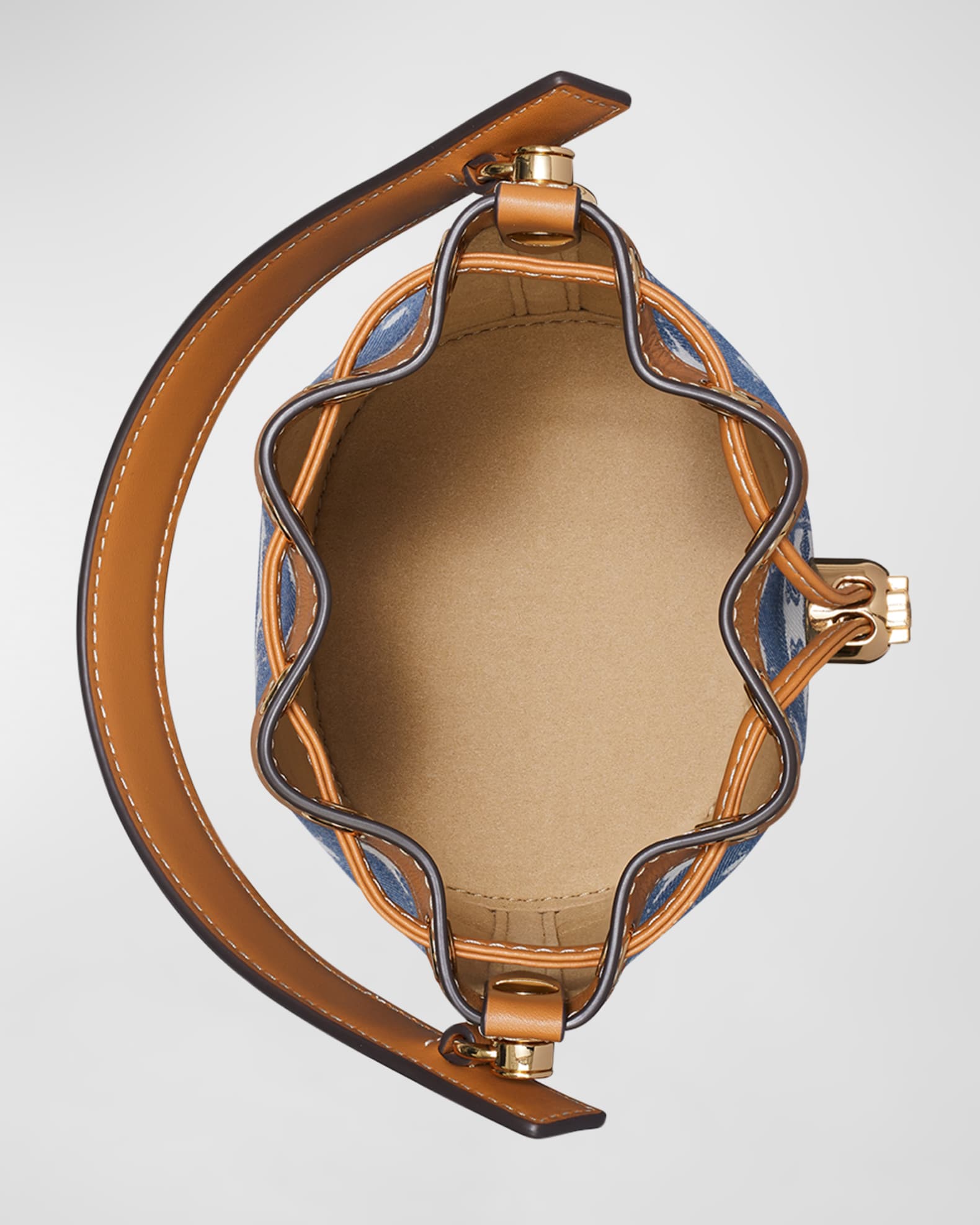 Tory Burch T Monogram Mini Denim Bucket Bag | Neiman Marcus