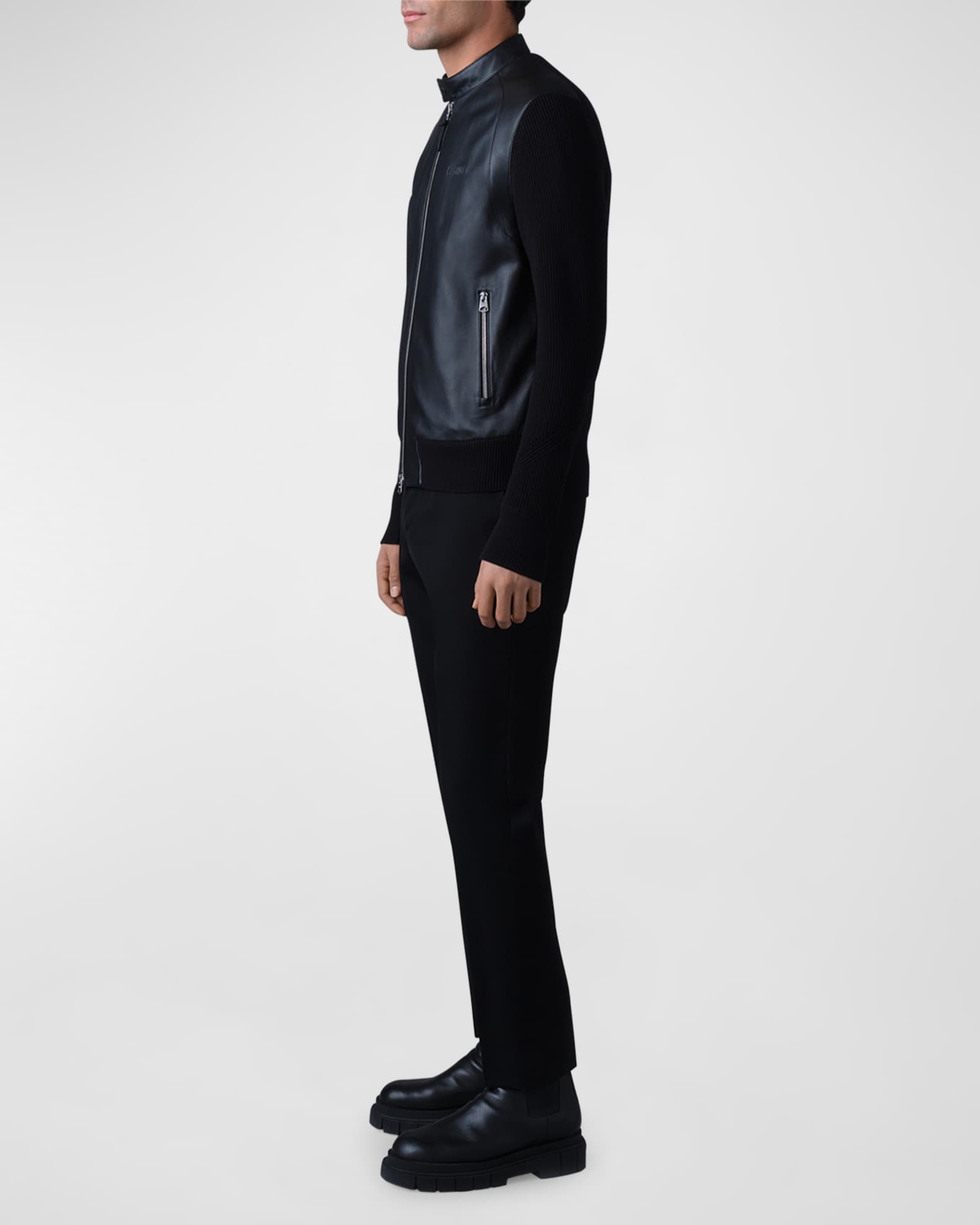 Mackage Men's Dominic Mixed Media Leather and Wool Knit Jacket | Neiman ...