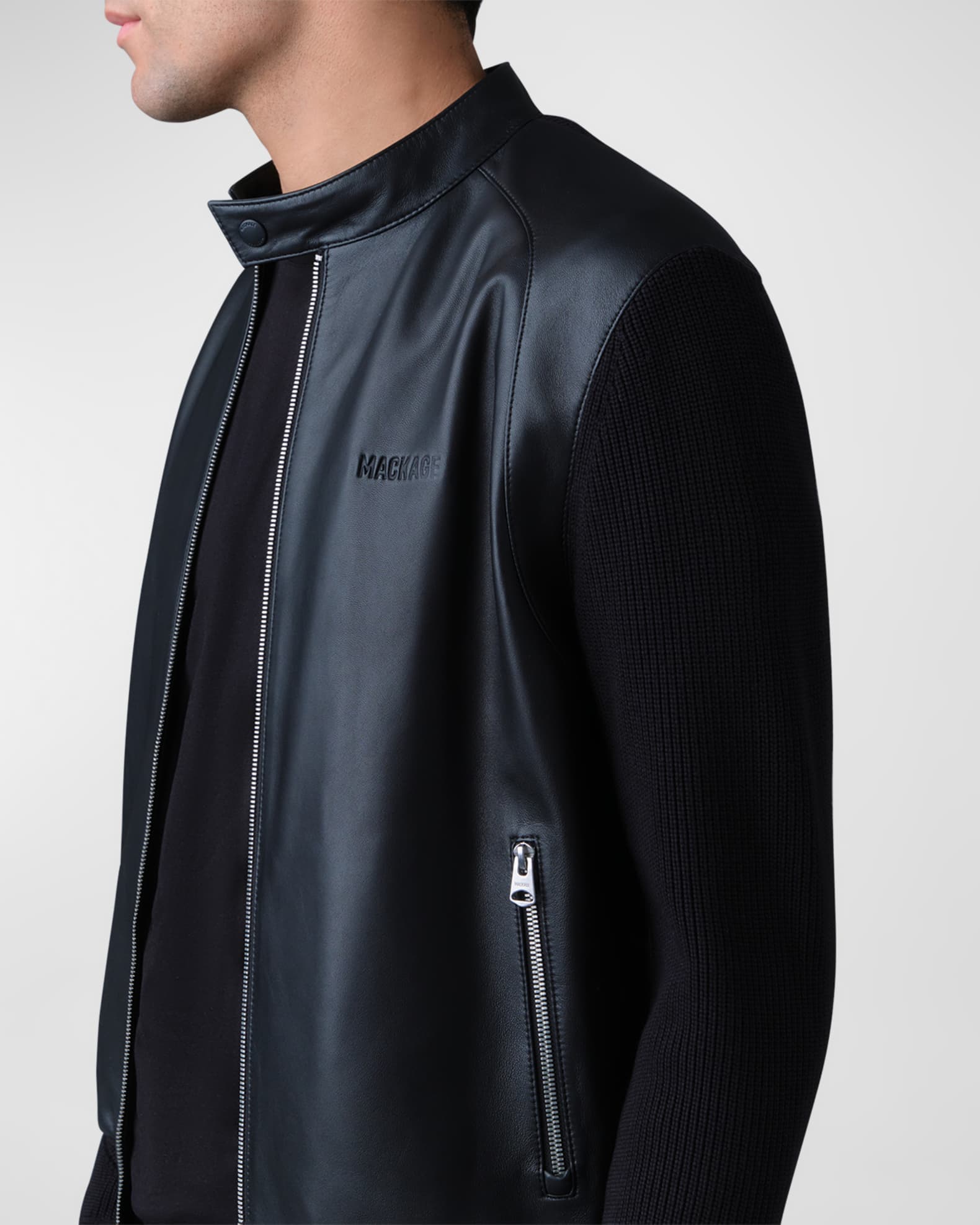 Mackage Men's Dominic Mixed Media Leather and Wool Knit Jacket | Neiman ...