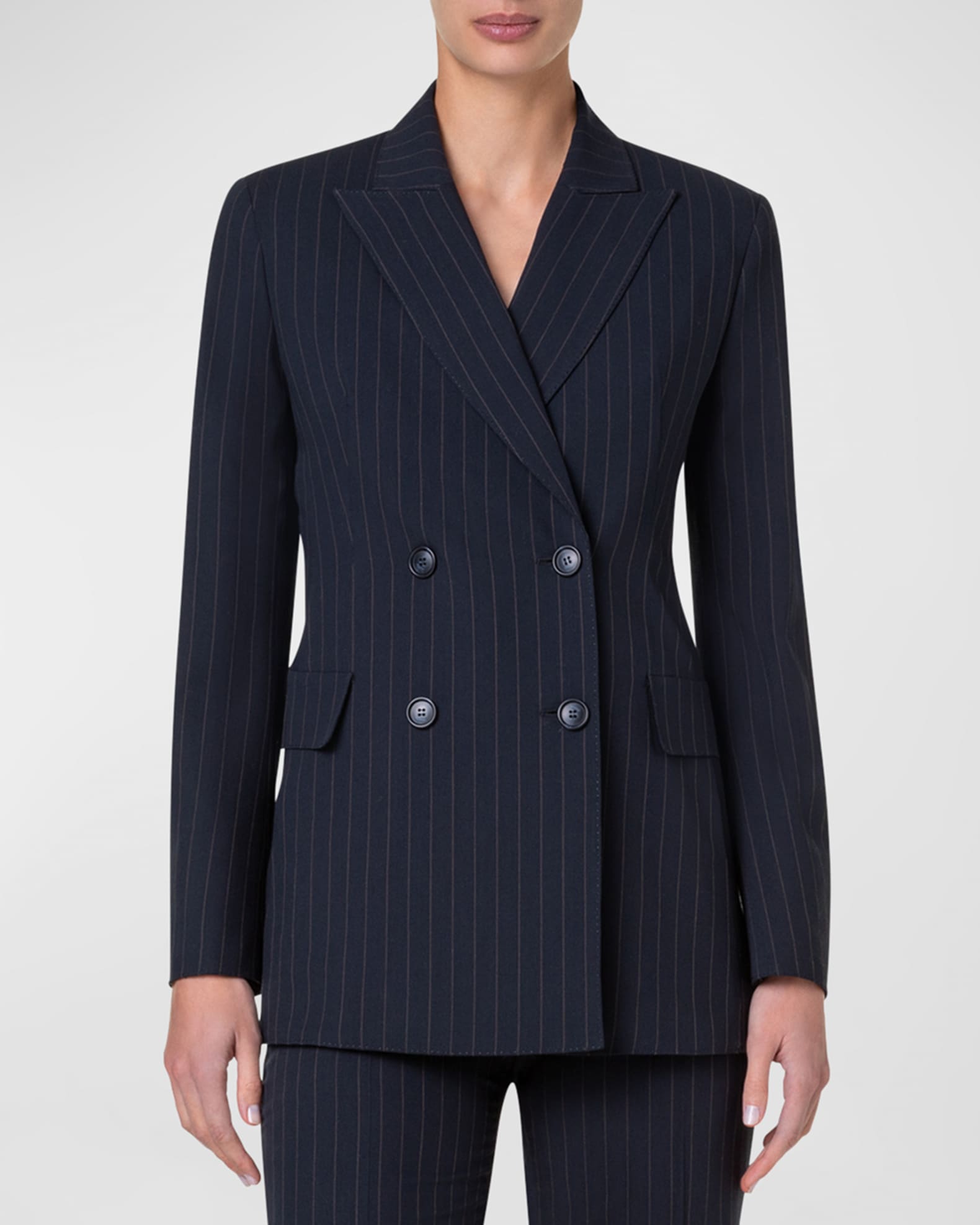 Akris Nadine Pinstripe Double-Breasted Jacket | Neiman Marcus