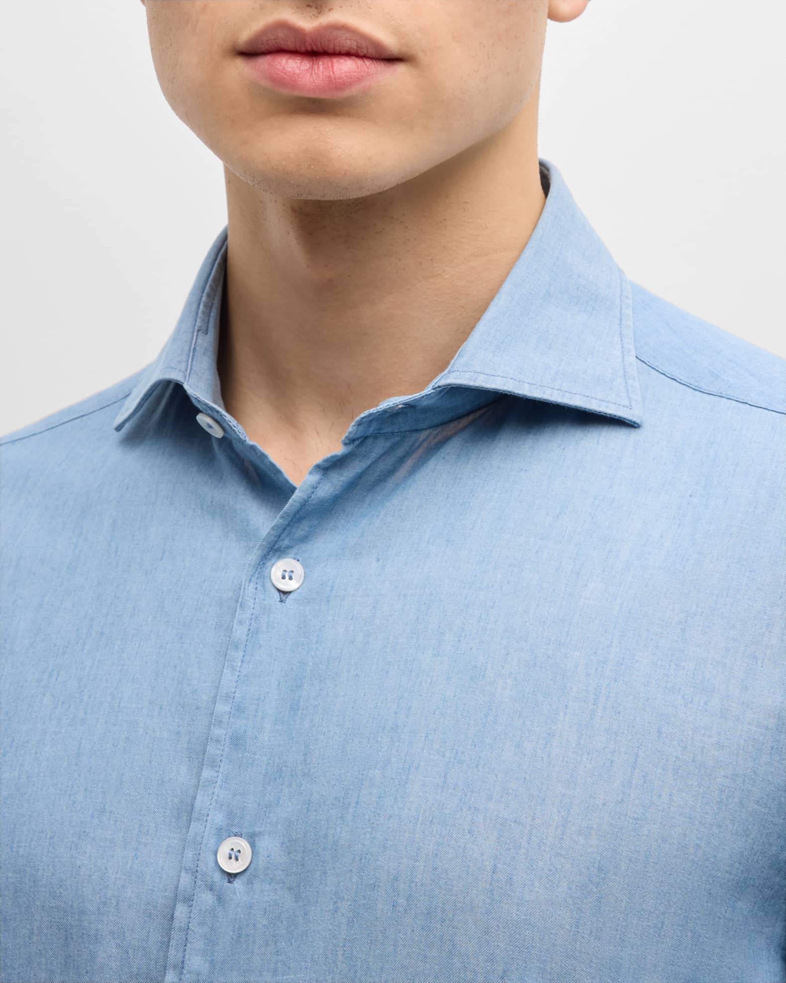 Fedeli Men's Sean Chambray Casual Button-Down Shirt | Neiman Marcus