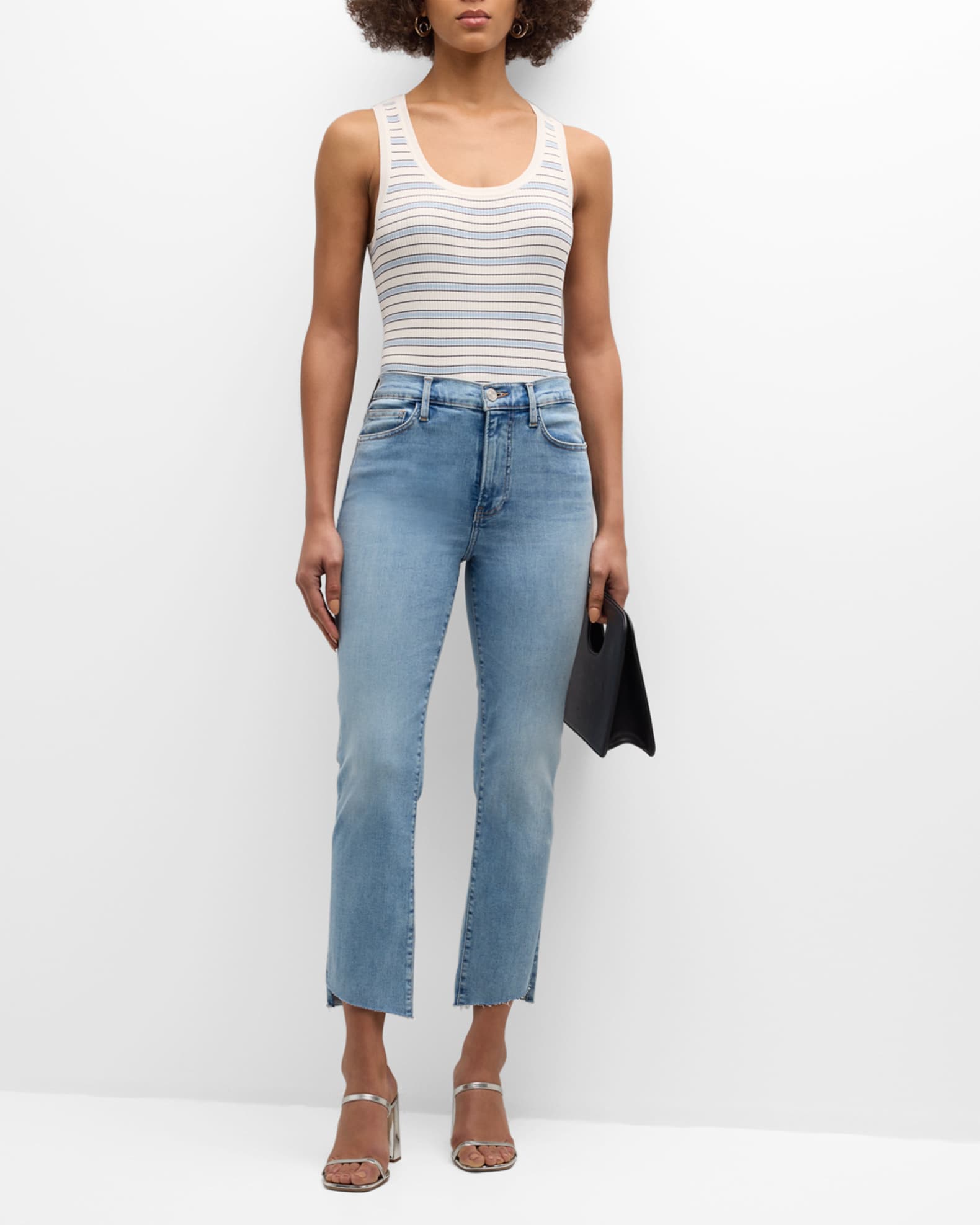 FRAME Le High Straight Cascade Hem Jeans | Neiman Marcus