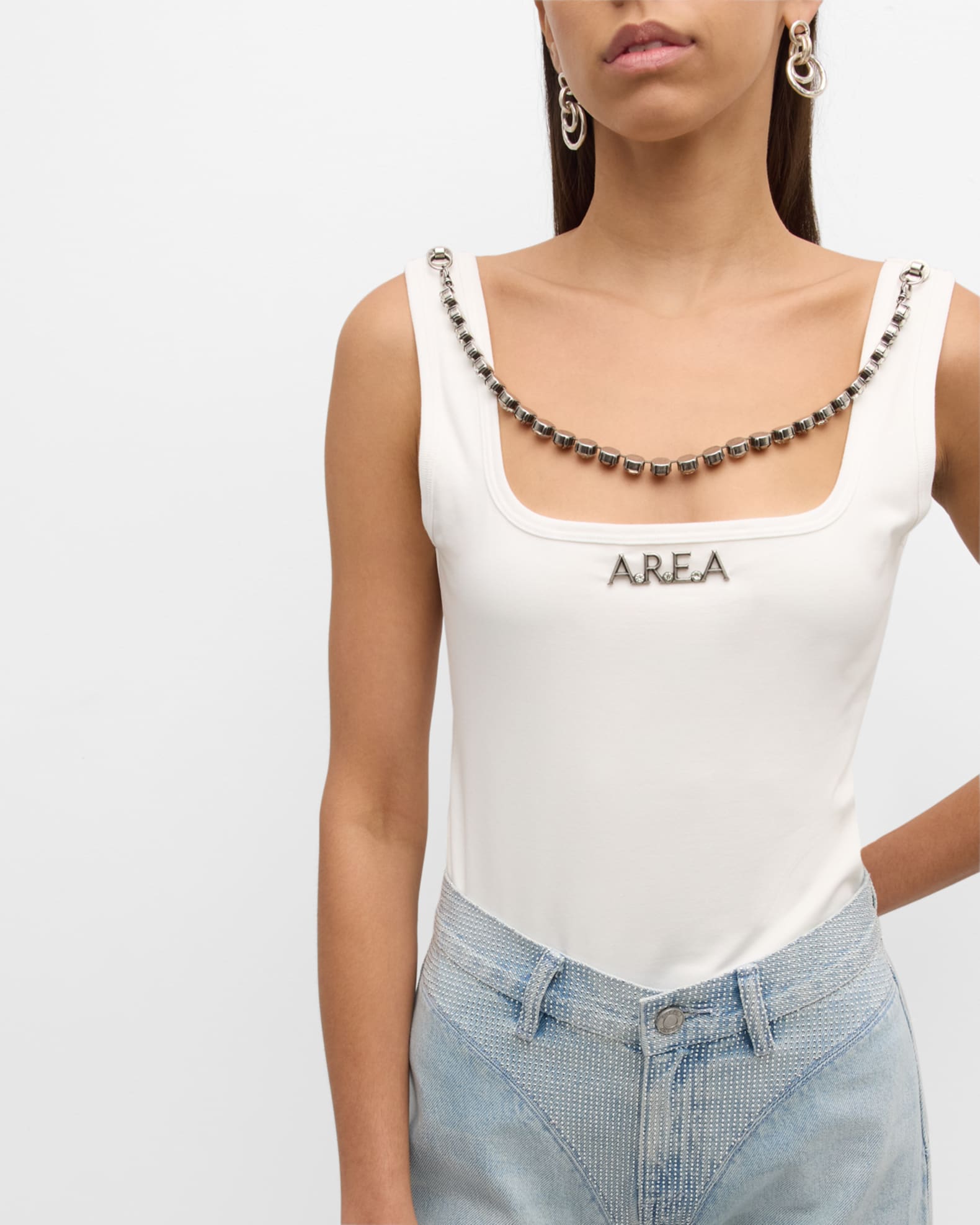 AREA Area Nameplate Crystal-Chain Tank Top | Neiman Marcus