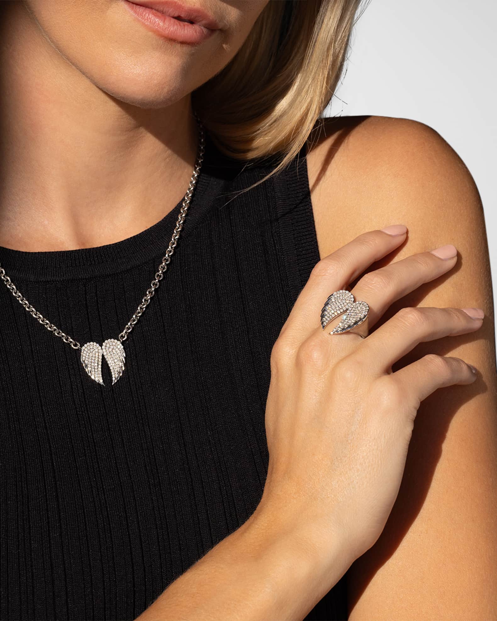 Sheryl Lowe Pave Diamond Angel Wing Chain Necklace | Neiman Marcus