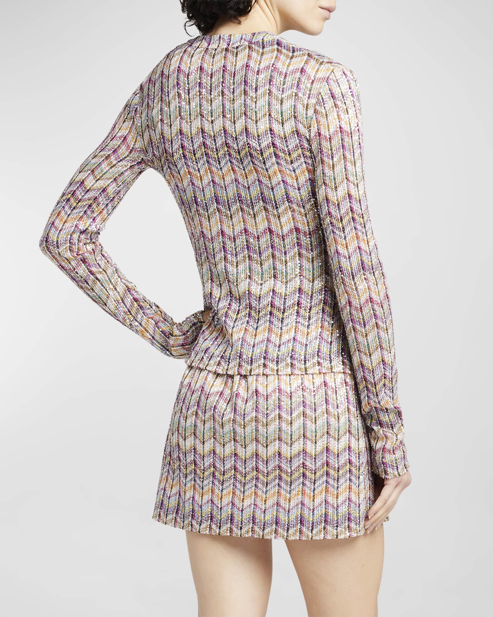 Missoni Chevron Paillette Knit V-Neck Buttoned Cardigan | Neiman Marcus