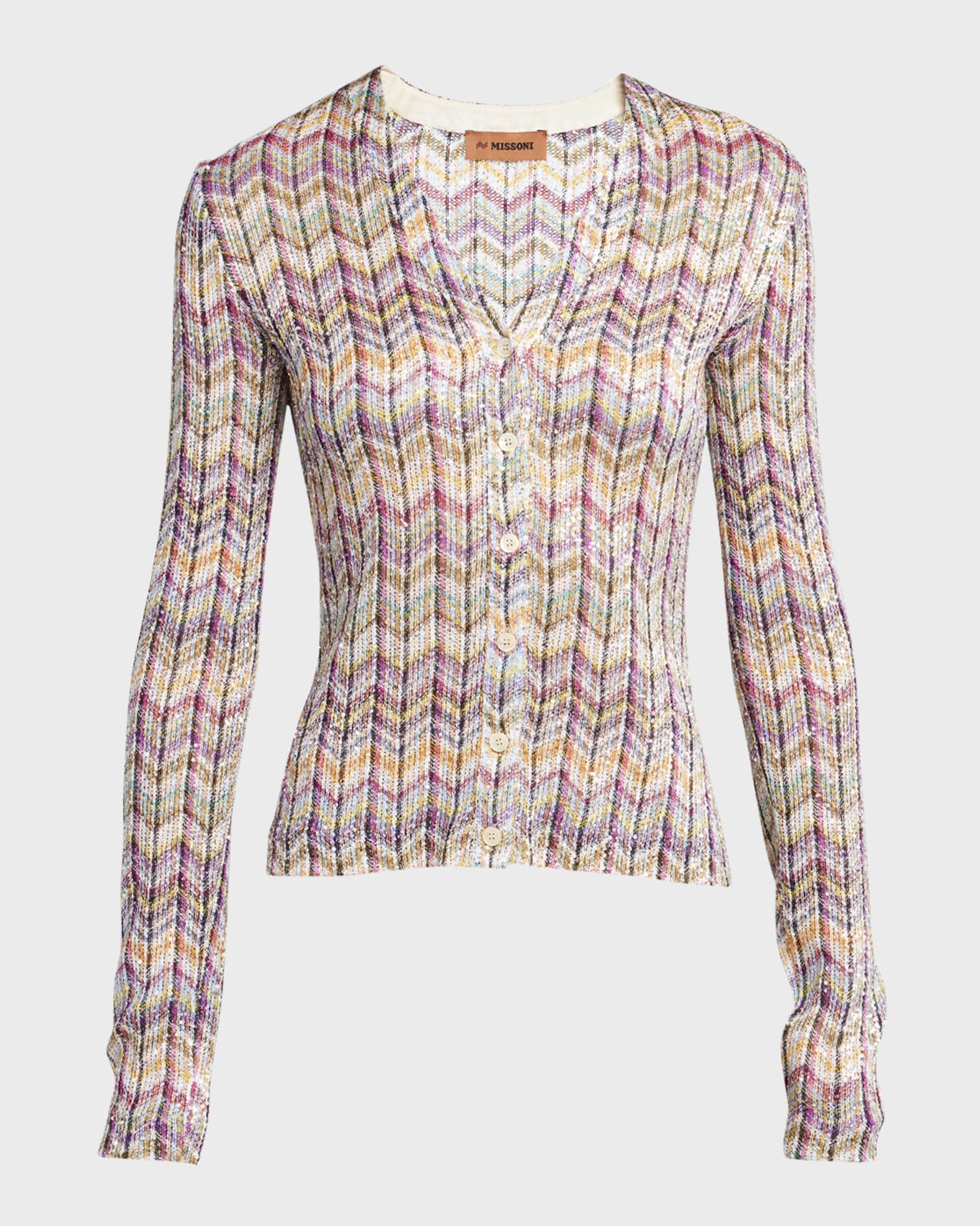 Missoni Chevron Paillette Knit V-Neck Buttoned Cardigan | Neiman Marcus