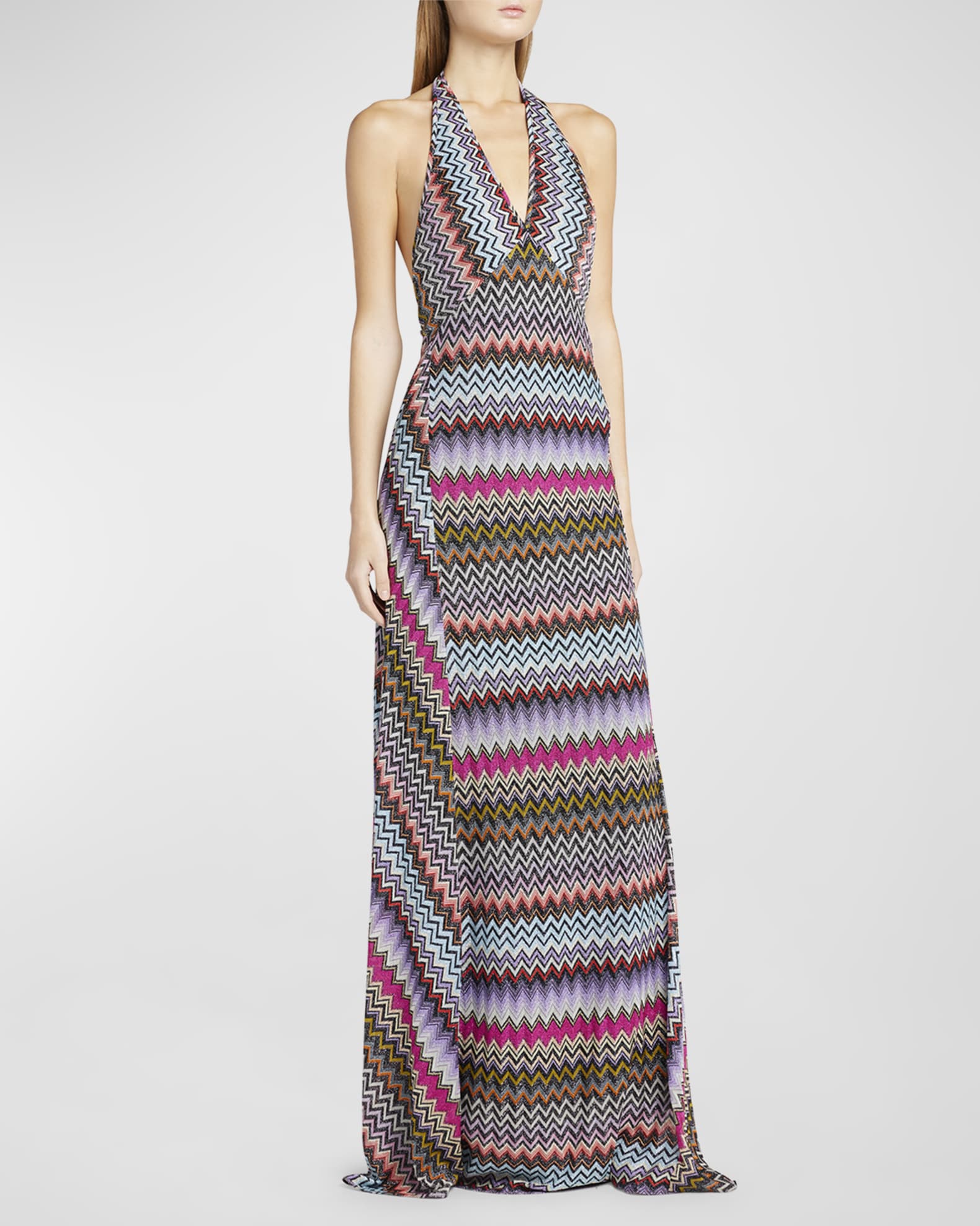 Missoni Metallic Chevron Knit Halter Maxi Dress | Neiman Marcus