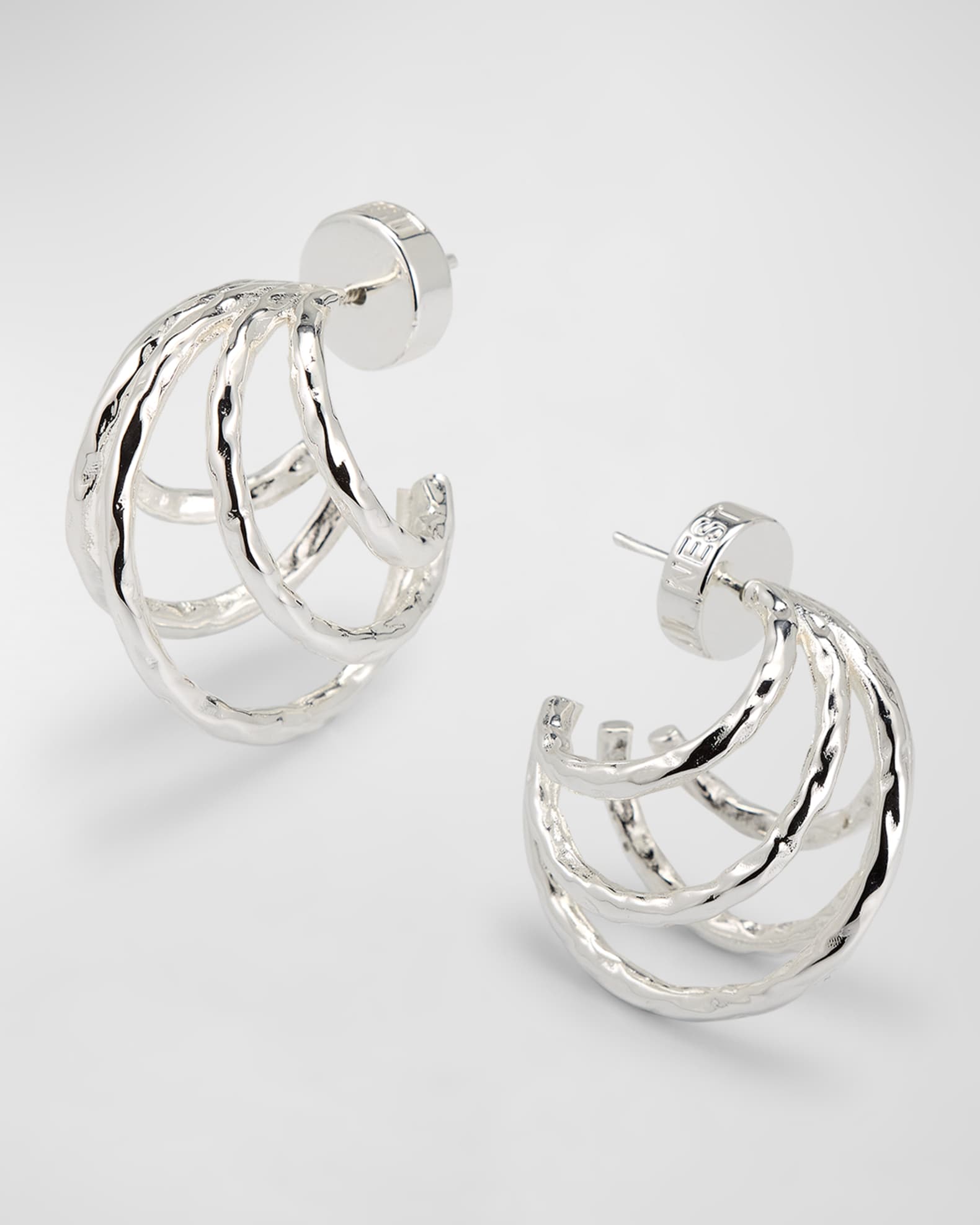 NEST Jewelry Silver Hammered Multi Hoop Earrings