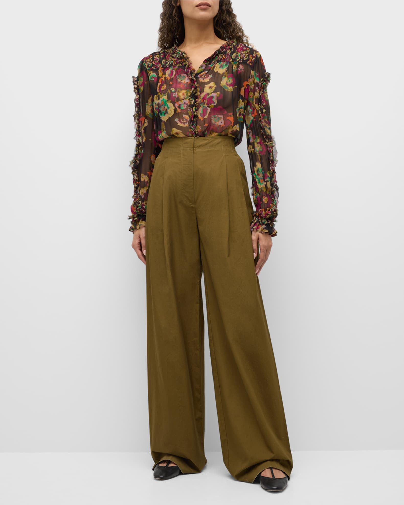 Ulla Johnson Lani Wide-Leg Cotton Twill Pants | Neiman Marcus