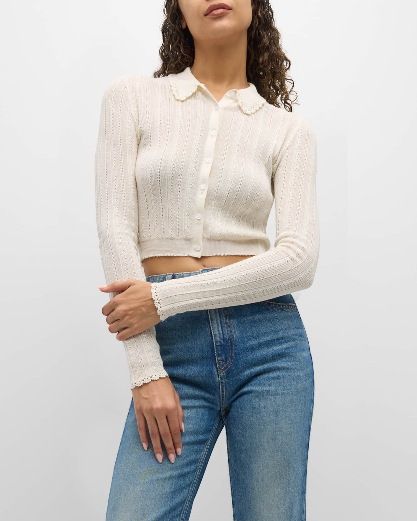 Ulla Johnson Lottie Silk Cotton Pointelle-Knit Crop Top | Neiman Marcus
