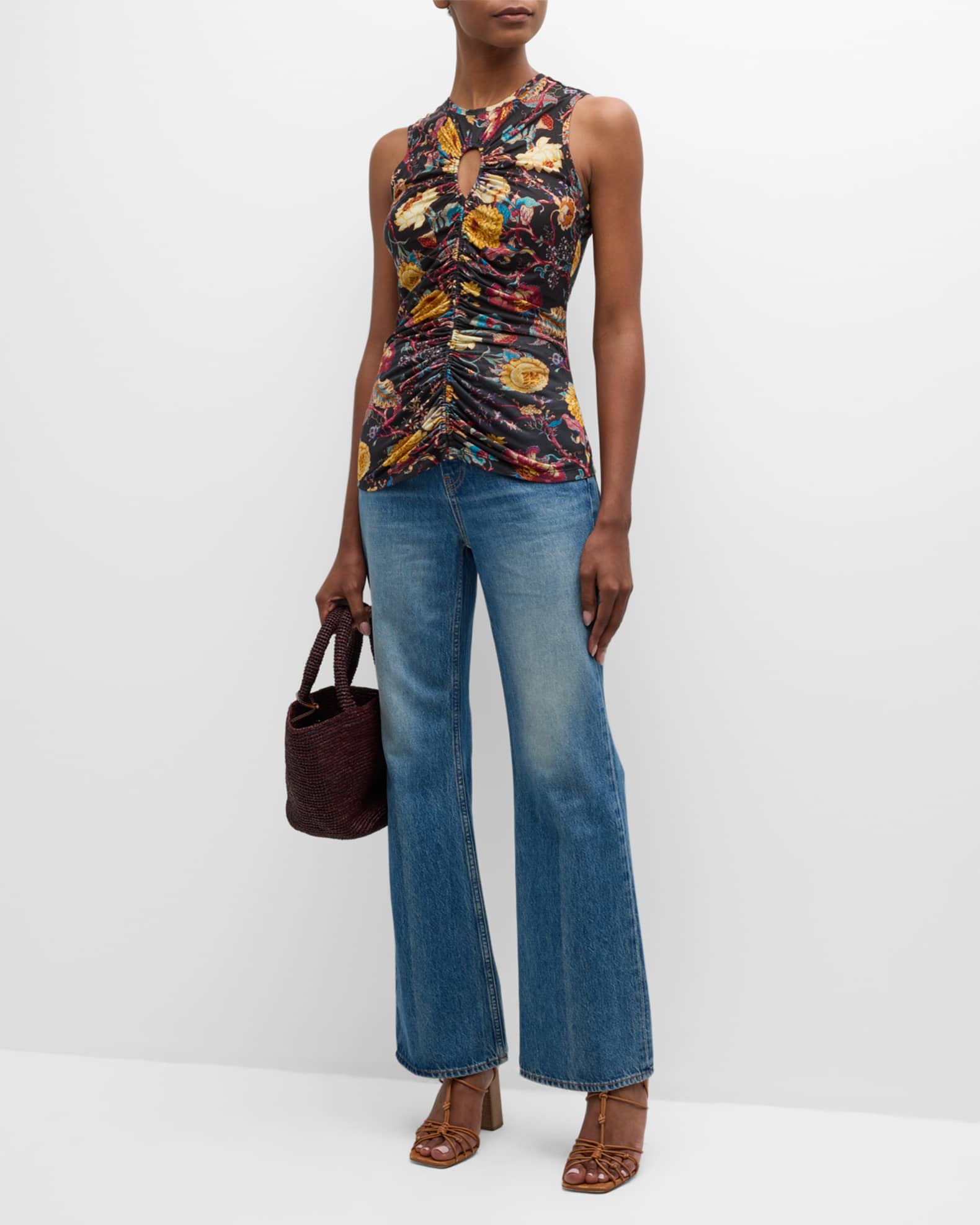 Ulla Johnson Gabi Cutout Gathered Jersey Tank Top | Neiman Marcus