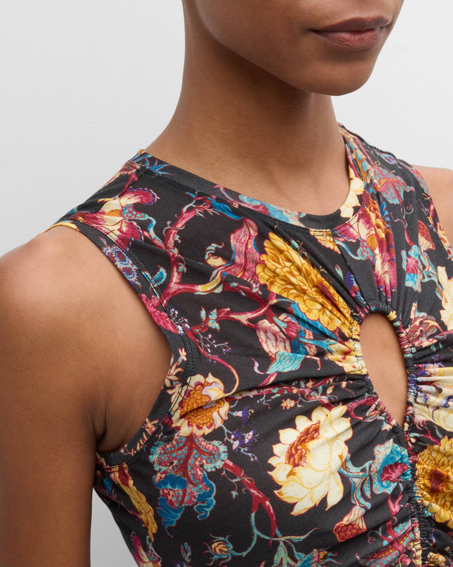 Ulla Johnson Gabi Cutout Gathered Jersey Tank Top | Neiman Marcus