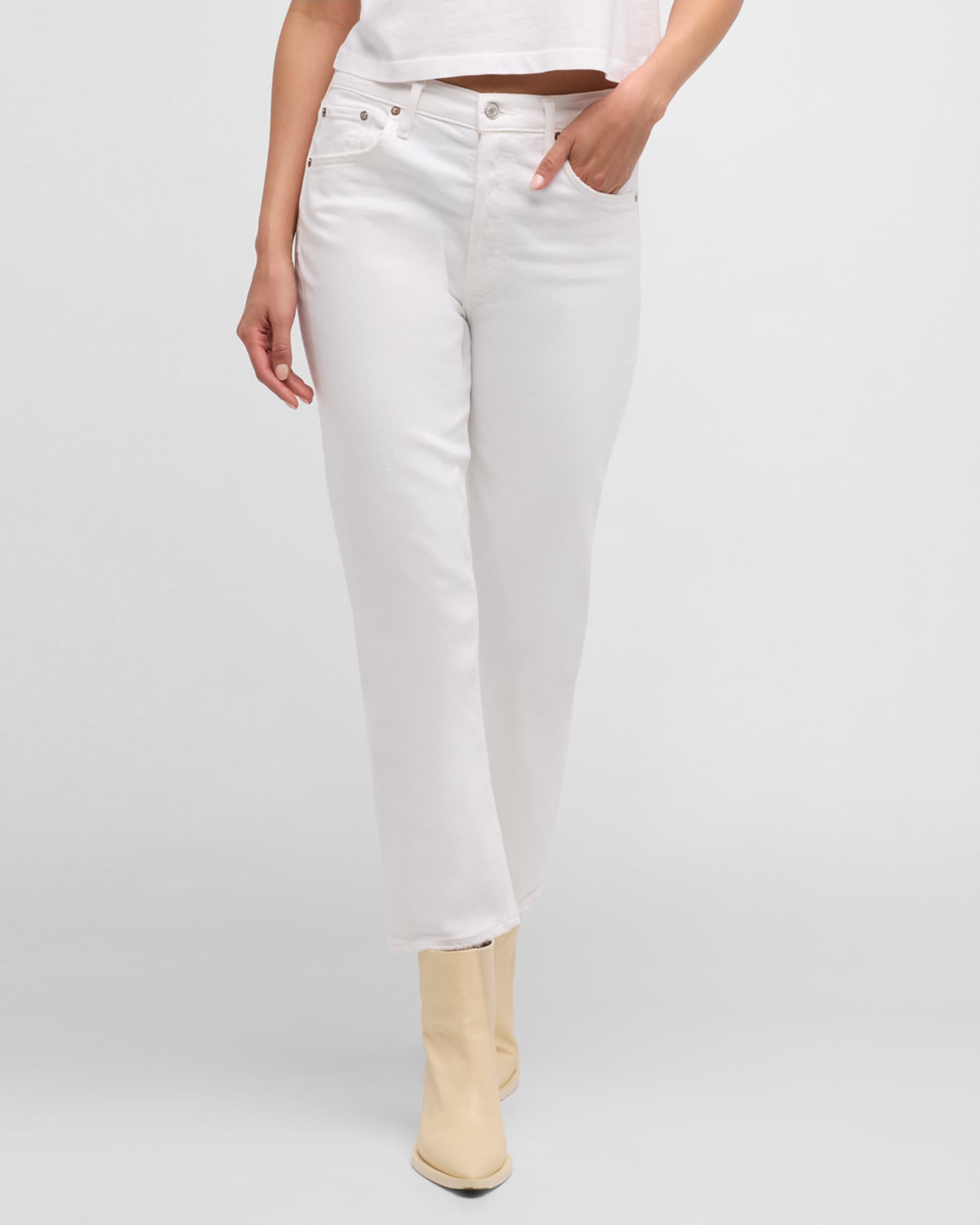 AGOLDE Riley High-Rise Straight Cropped Denim Jeans | Neiman Marcus