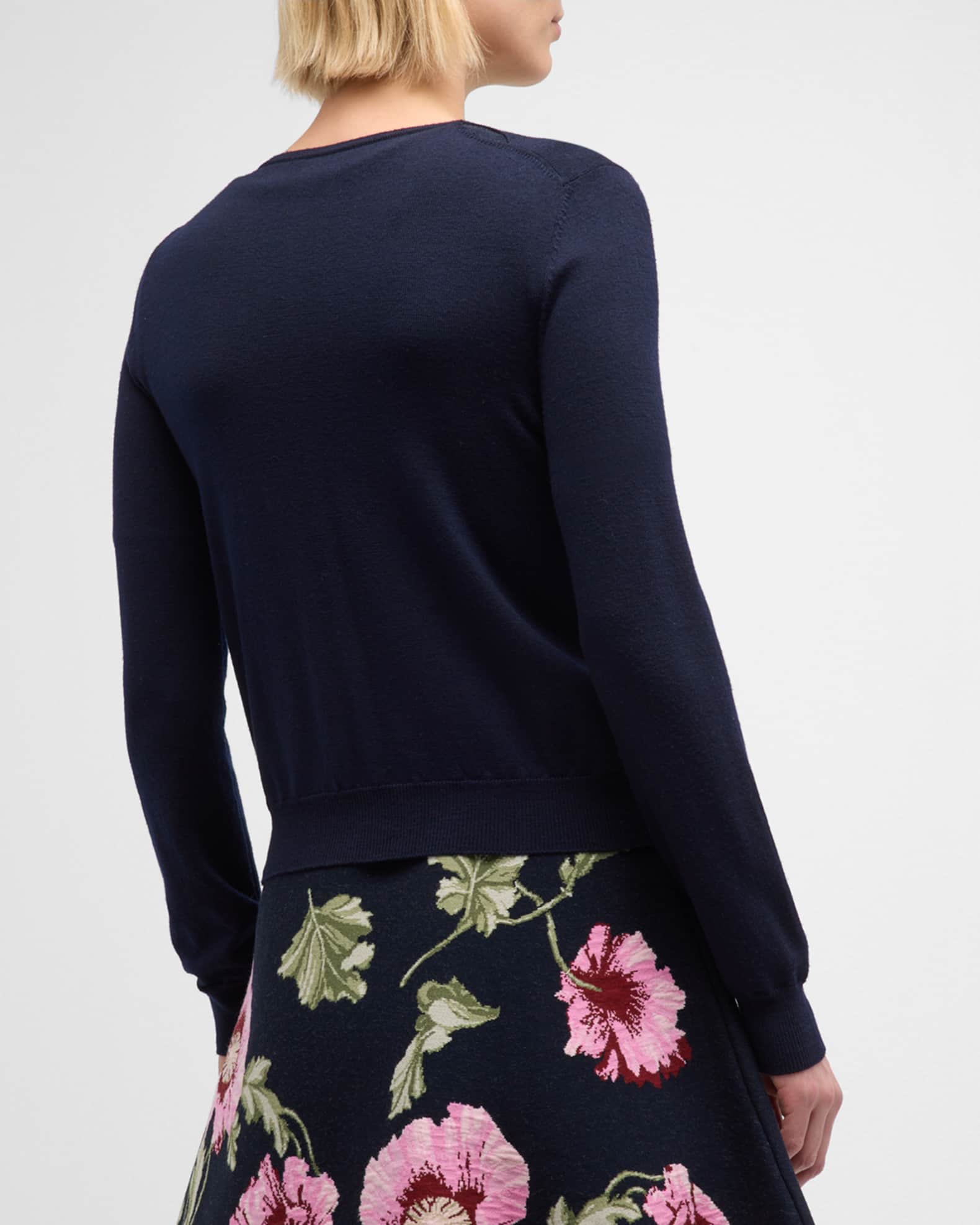 Oscar de la Renta Wool Knit Cardigan with Threadwork Embroidered ...