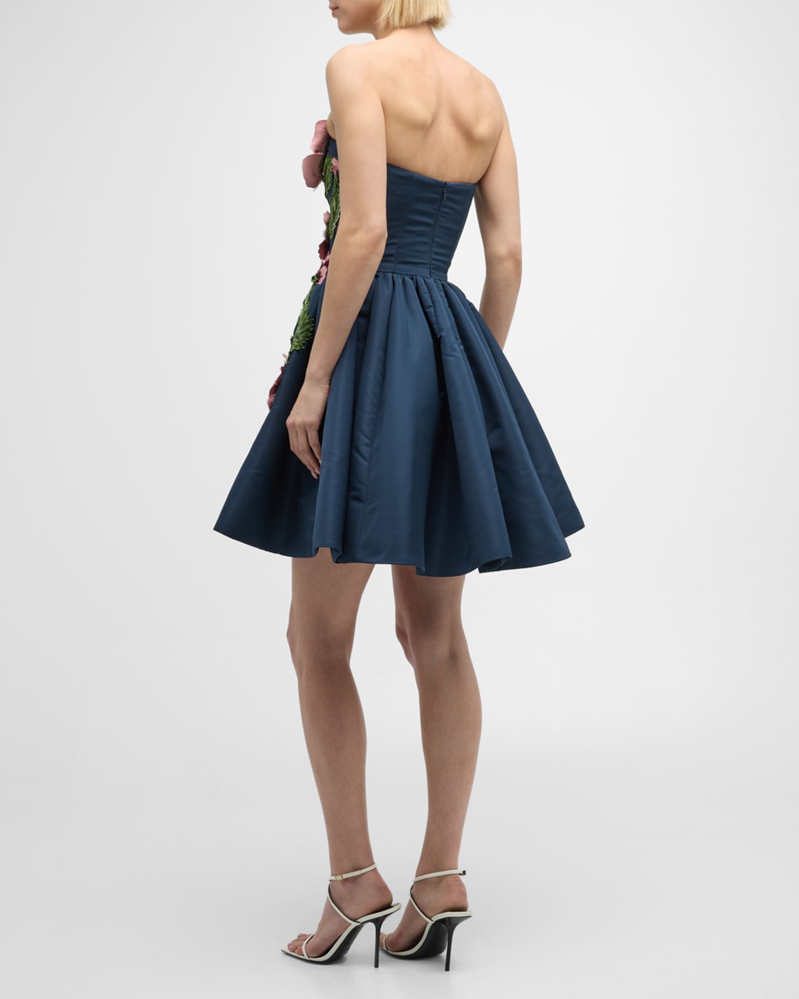 Oscar de la Renta Strapless Hibiscus Embroidered Faille Mini Dress ...