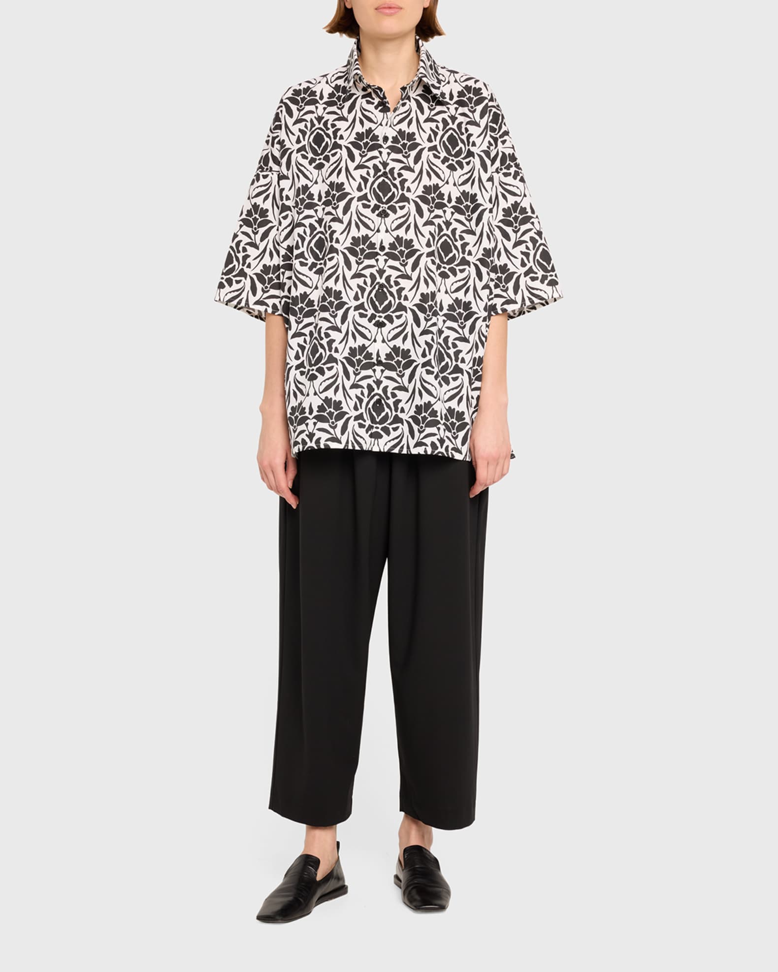 Eskandar Sloped Shoulder Wide A-Line Shirt | Neiman Marcus