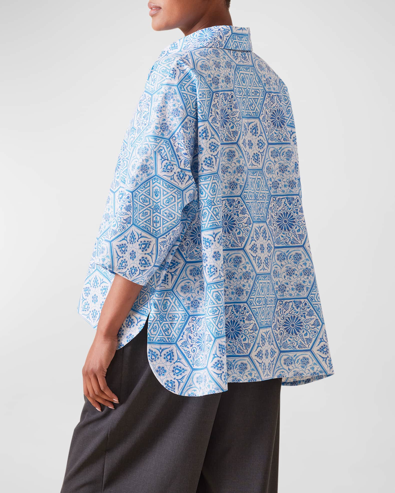 Eskandar Sloped Shoulder Wide A-Line Printed Shirt | Neiman Marcus