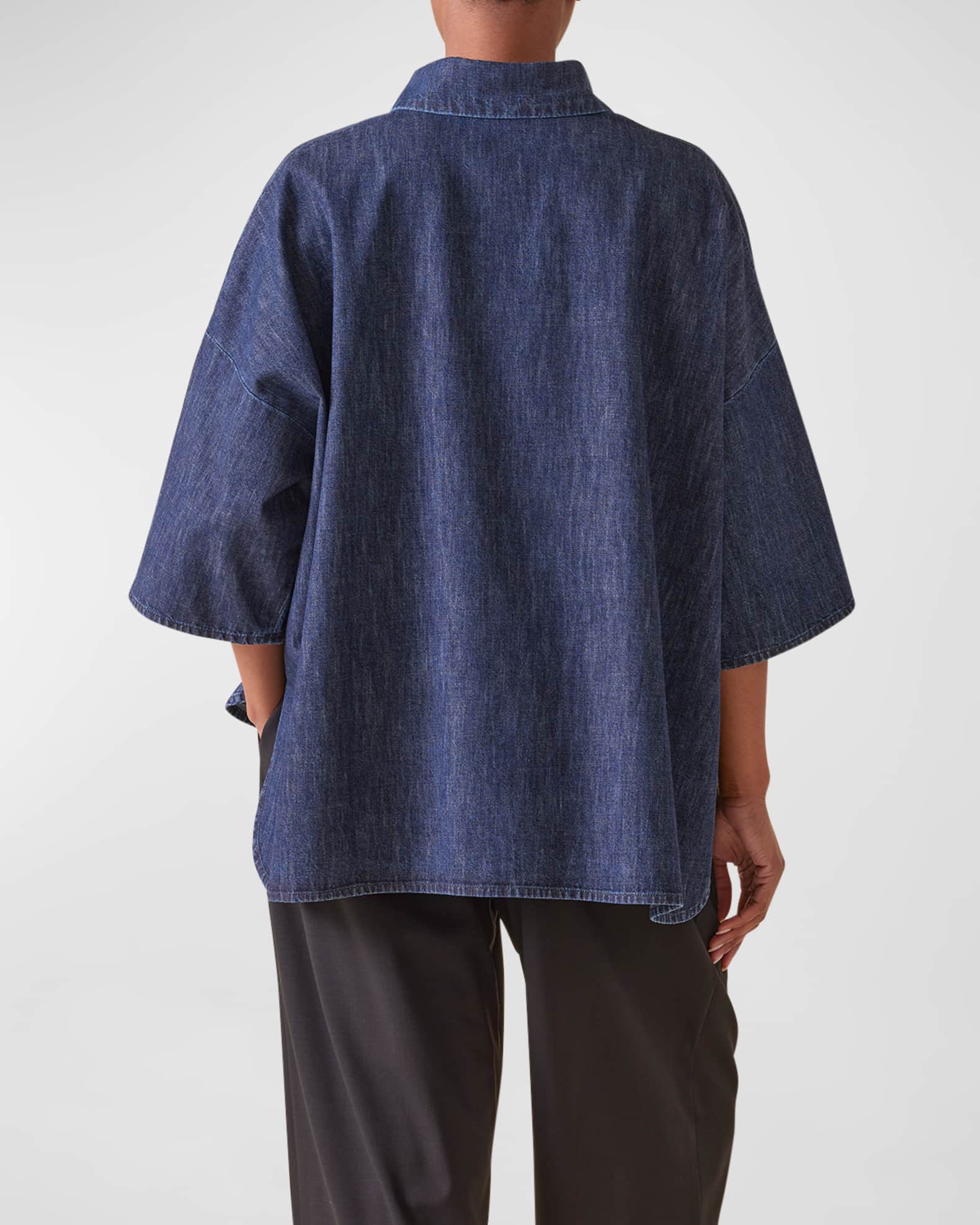 Eskandar Sloped Shoulder Wide A-Line Denim Shirt | Neiman Marcus
