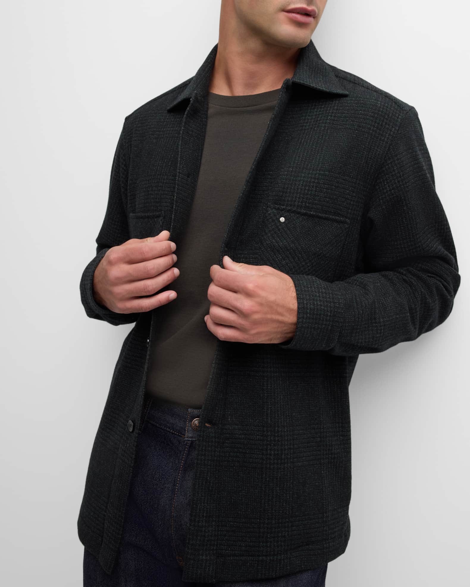 Stefano Ricci Men's Wool-Cashmere Plaid Overshirt | Neiman Marcus