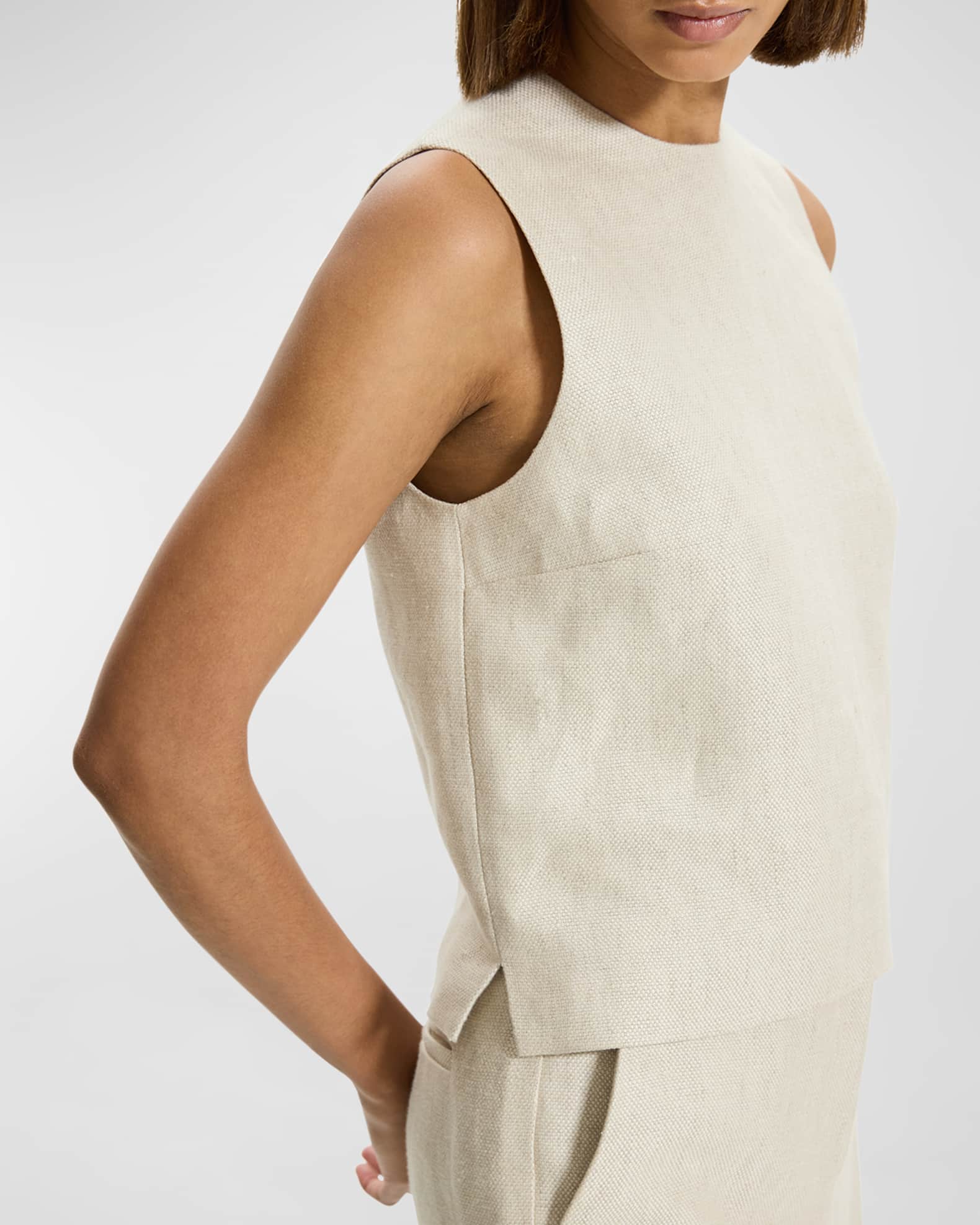 Theory Linen Tweed Sleeveless Shell | Neiman Marcus