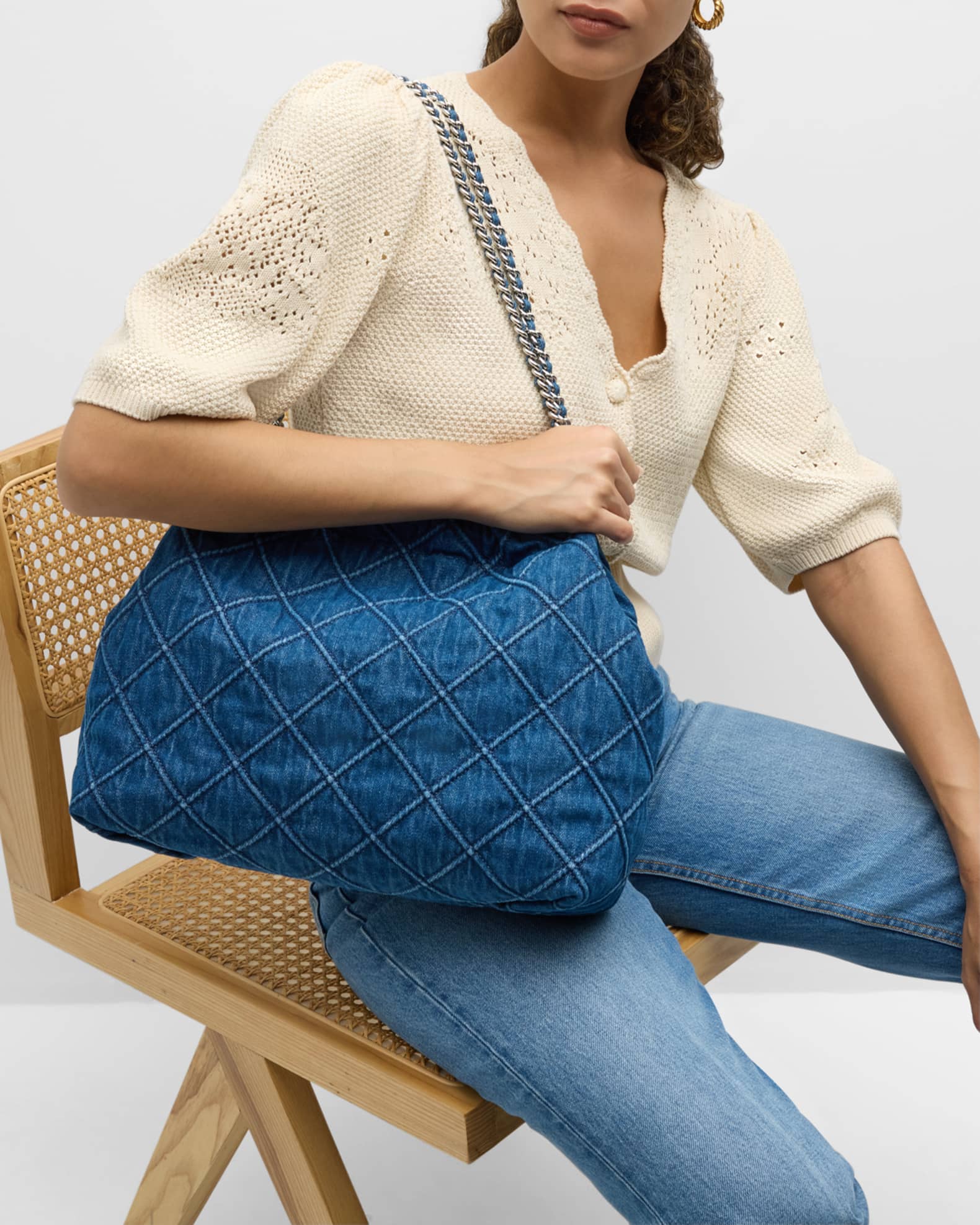 Tory Burch Fleming Drawstring Denim Hobo Bag | Neiman Marcus
