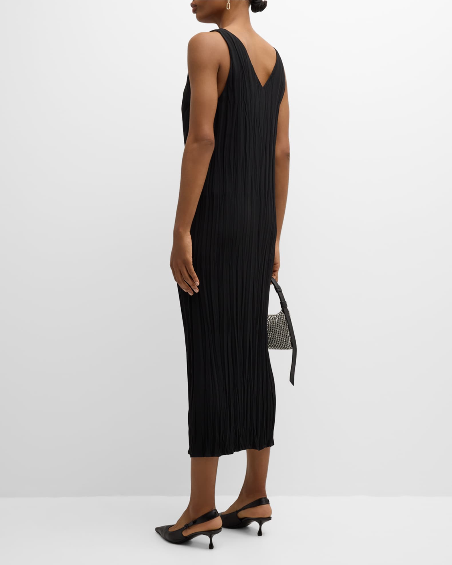 BITE Studios Maisie V-Neck Sleeveless Plisse Midi Dress | Neiman Marcus