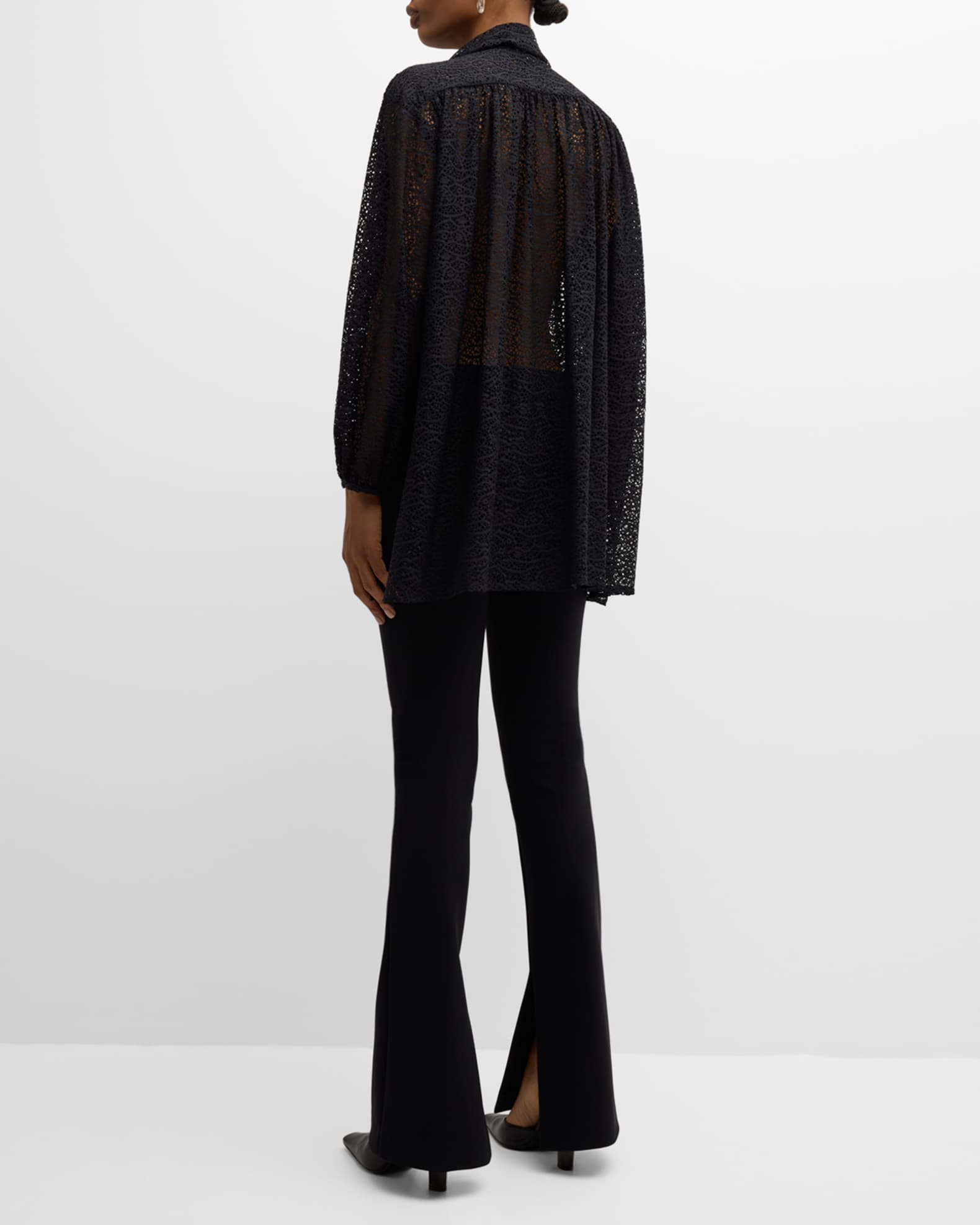 BITE Studios Nuancer Summer Long-Sleeve Collared Lace Blouse | Neiman Marcus