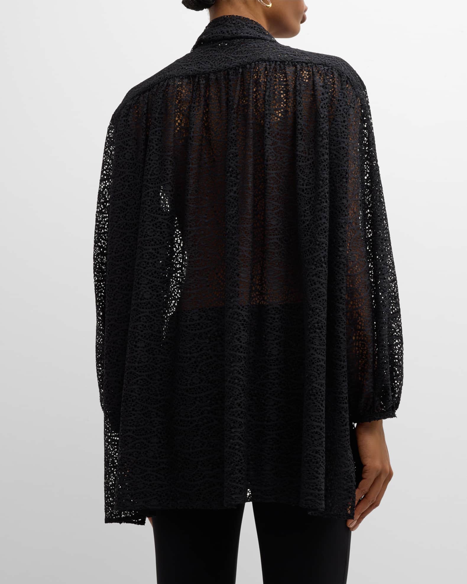 BITE Studios Nuancer Summer Long-Sleeve Collared Lace Blouse | Neiman Marcus