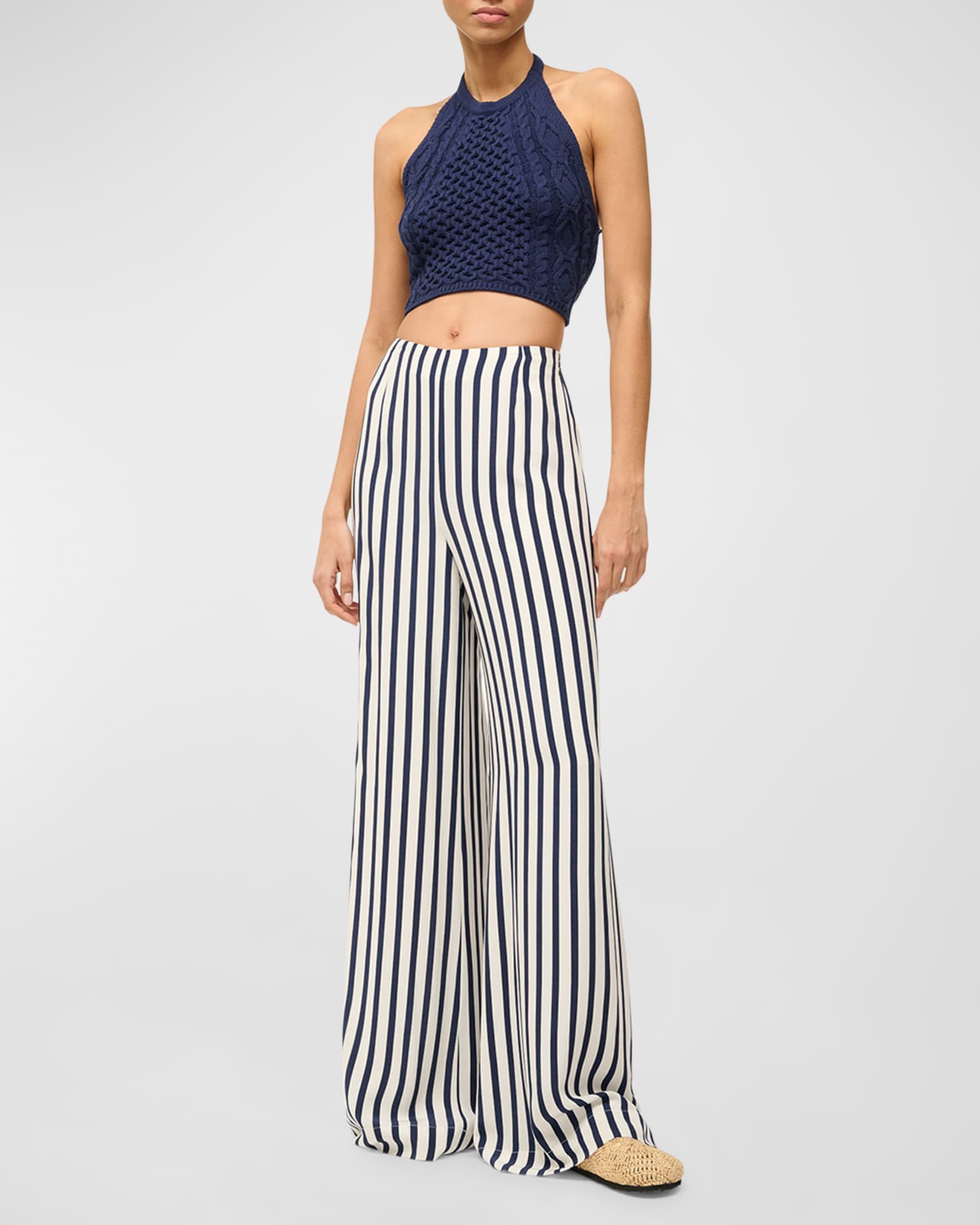 STAUD Luke Striped Wide-Leg Viscose Pants | Neiman Marcus