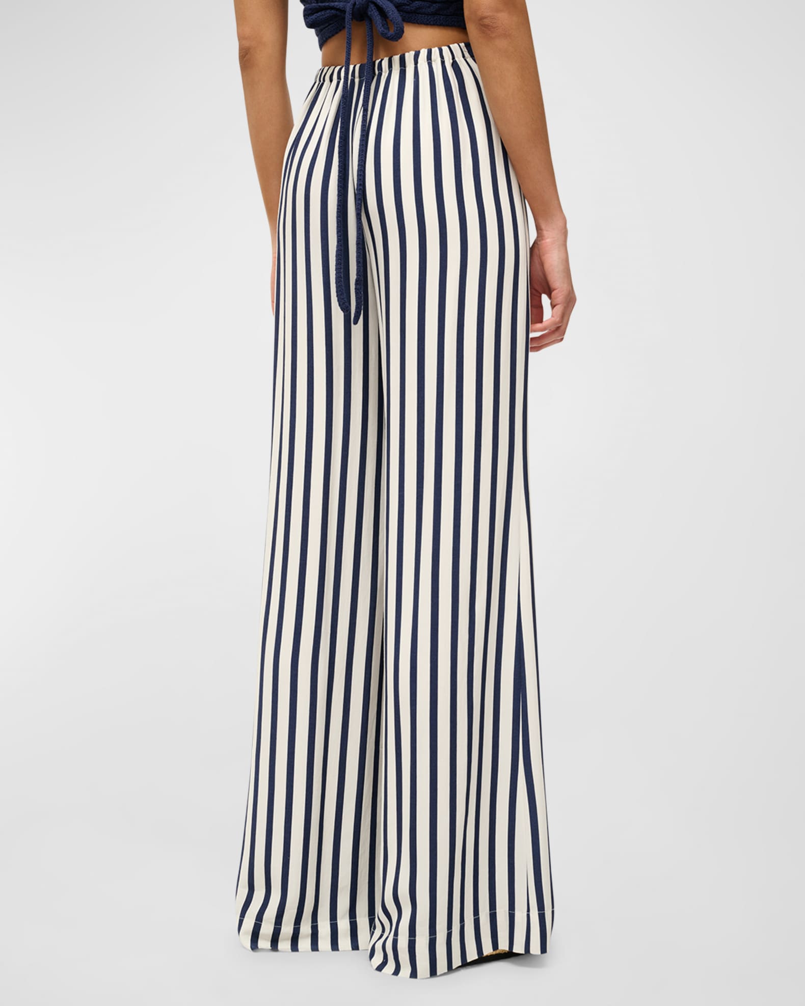 STAUD Luke Striped Wide-Leg Viscose Pants | Neiman Marcus