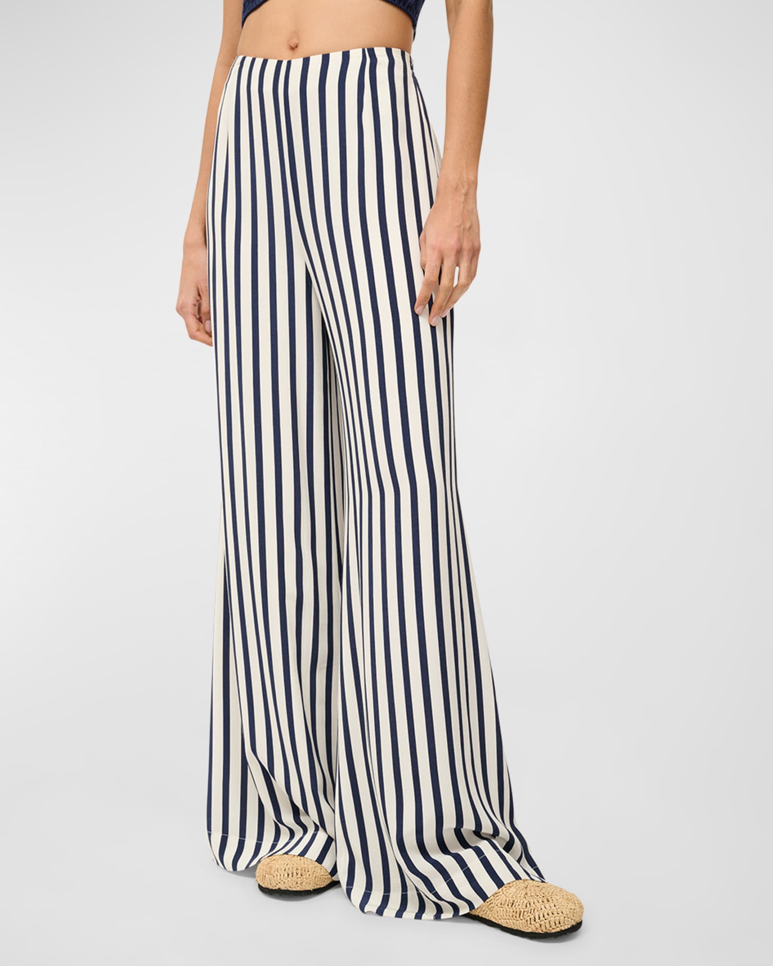 STAUD Luke Striped Wide-Leg Viscose Pants | Neiman Marcus