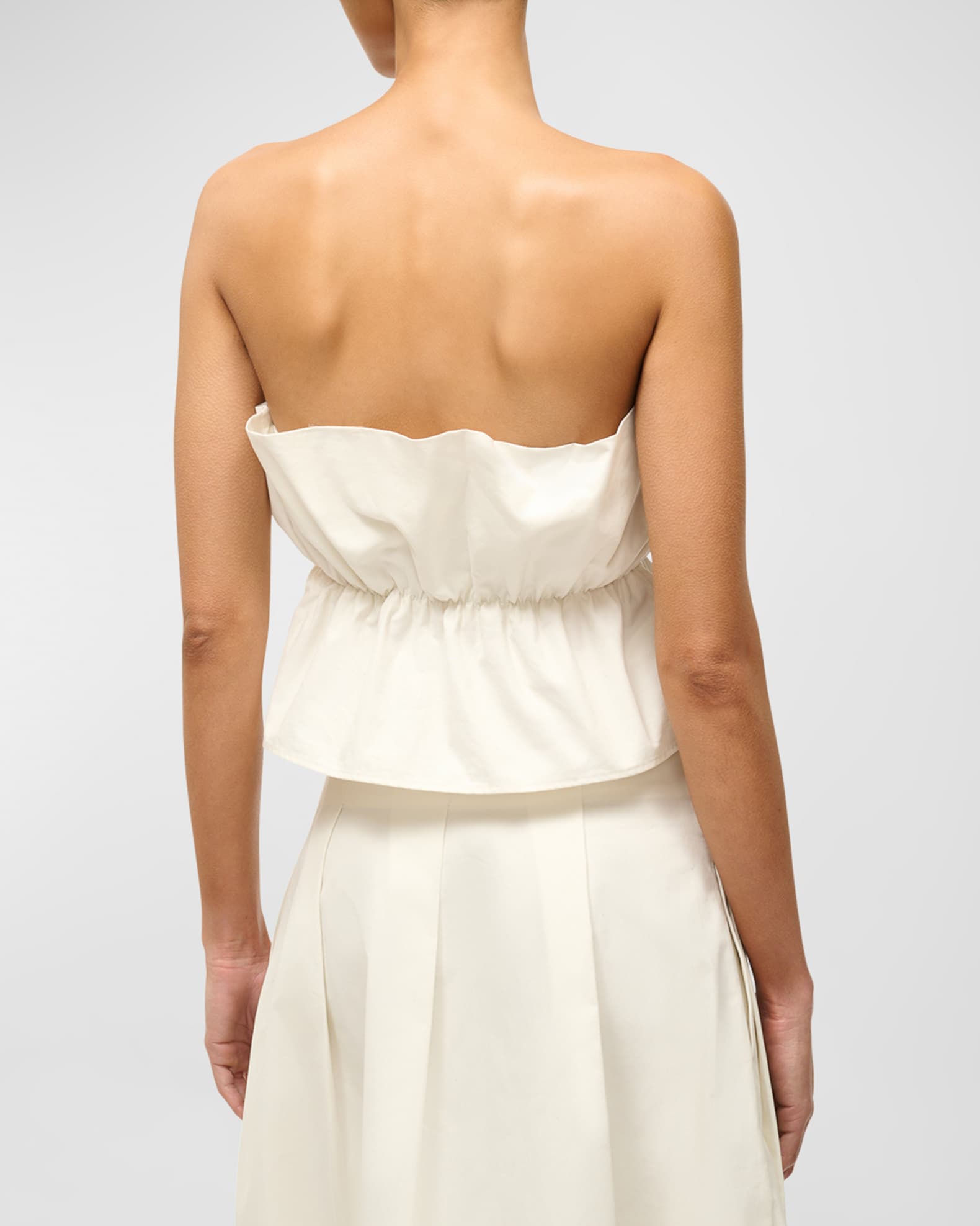 STAUD Dover Strapless Pleated Cotton Top | Neiman Marcus