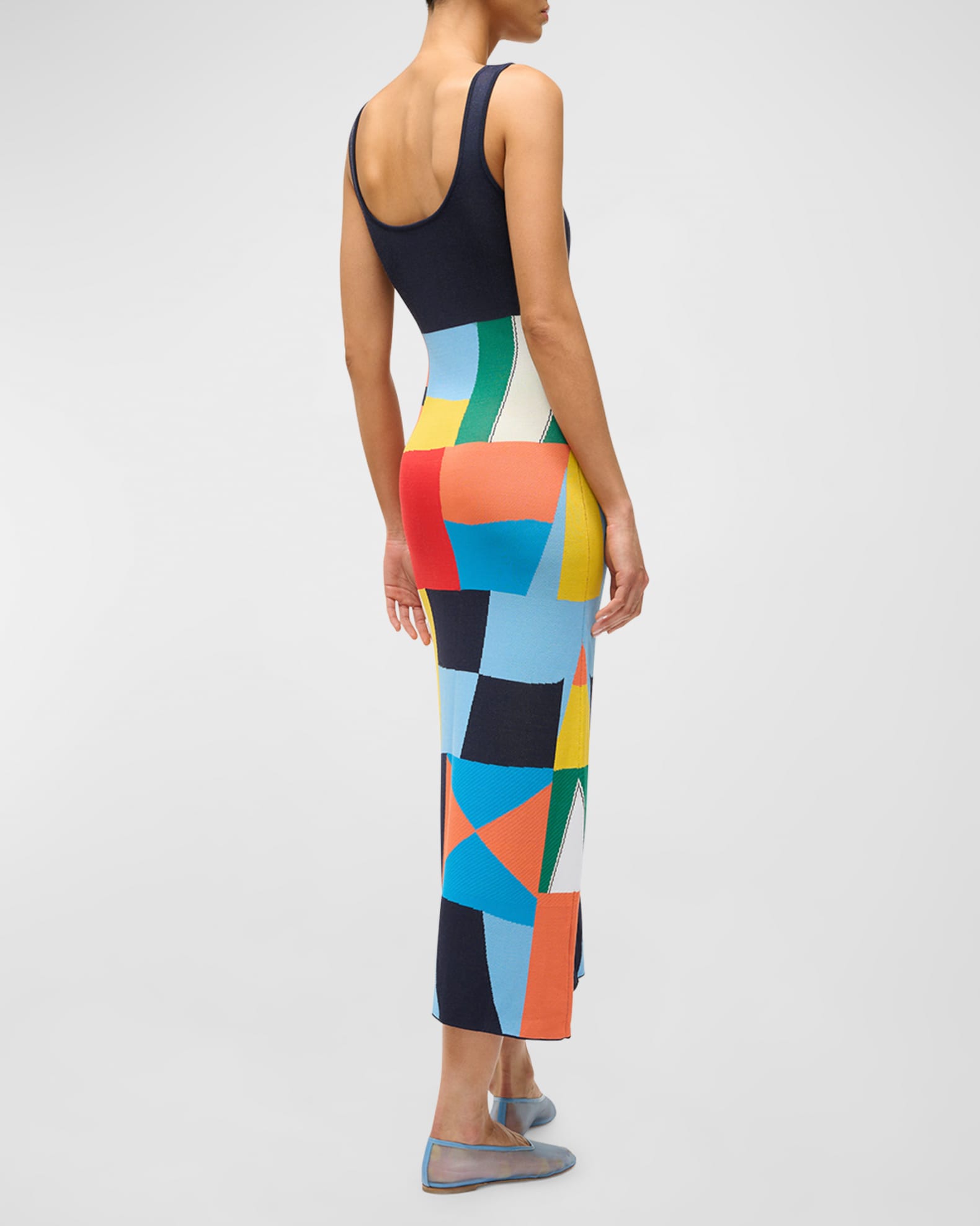 STAUD Katie Colorblock Square-Neck Sheath Midi Dress | Neiman Marcus