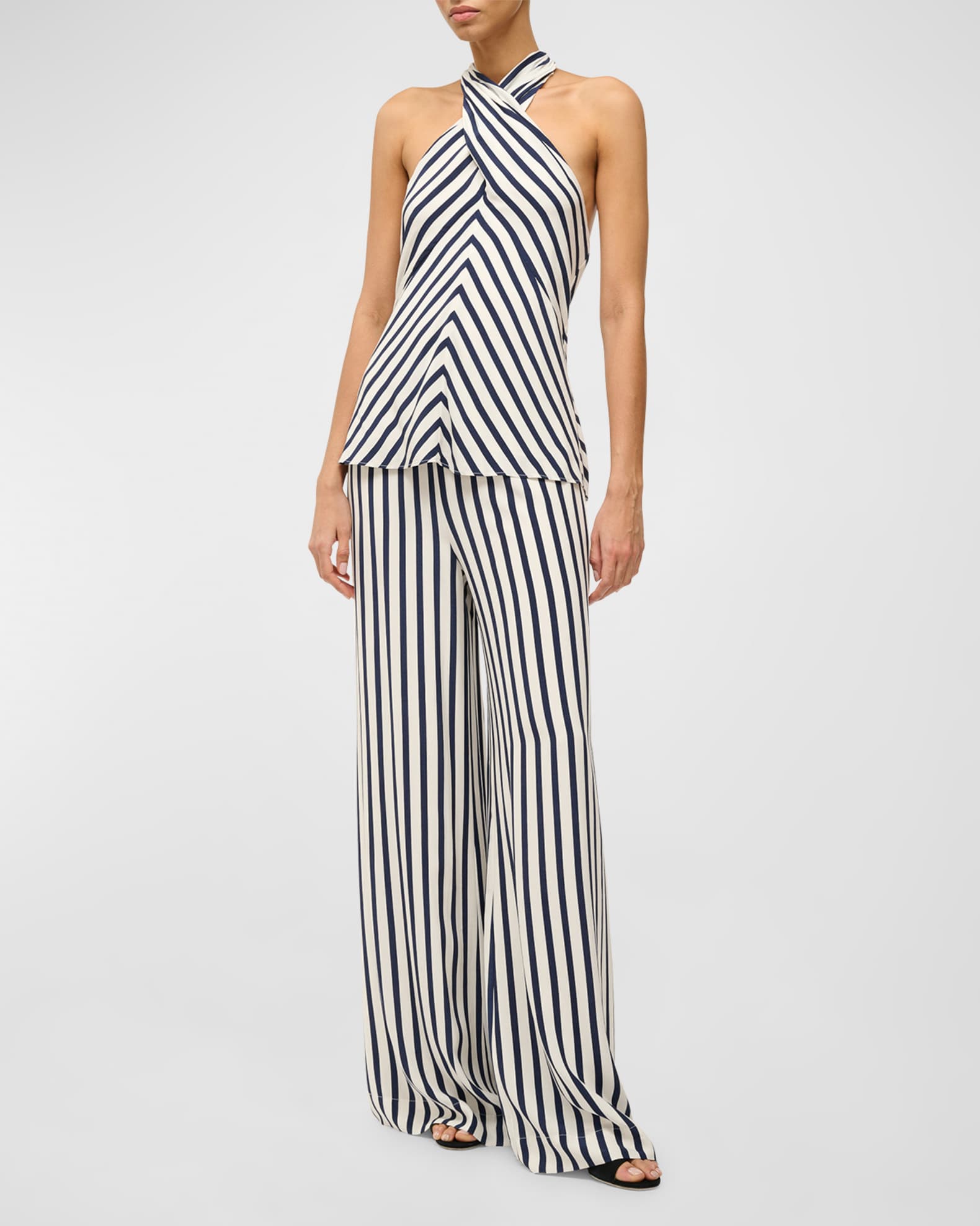 STAUD Dawn Tie-Neck Striped Crossover Halter Top | Neiman Marcus