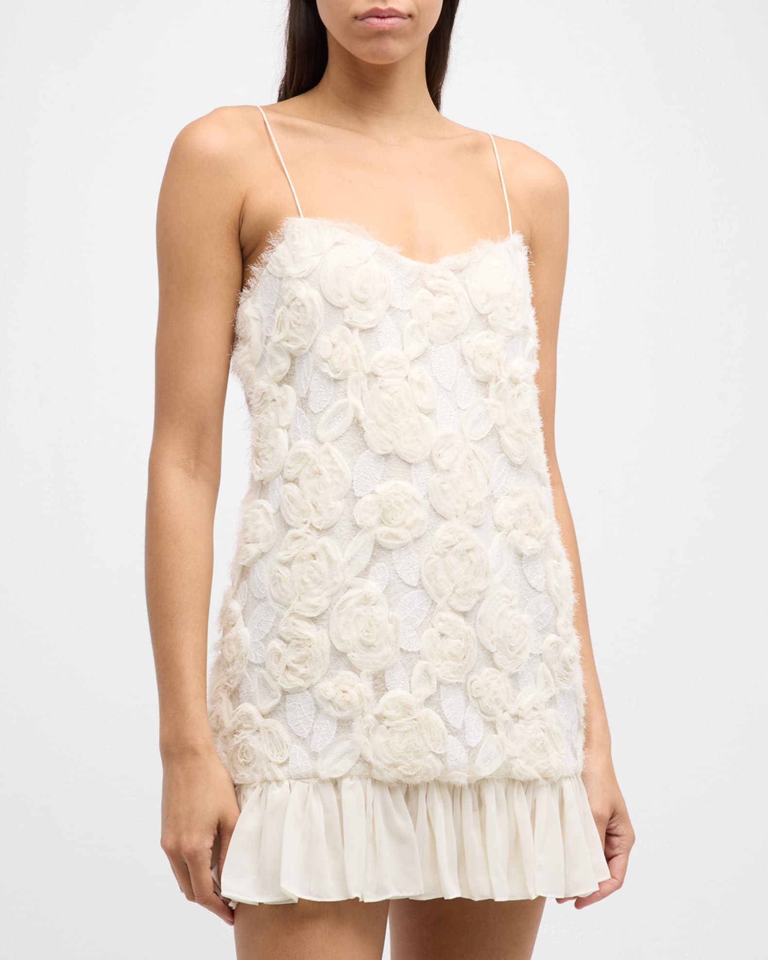 Alexis Blanc Floral Embroidered Pleated-Hem Mini Dress | Neiman Marcus