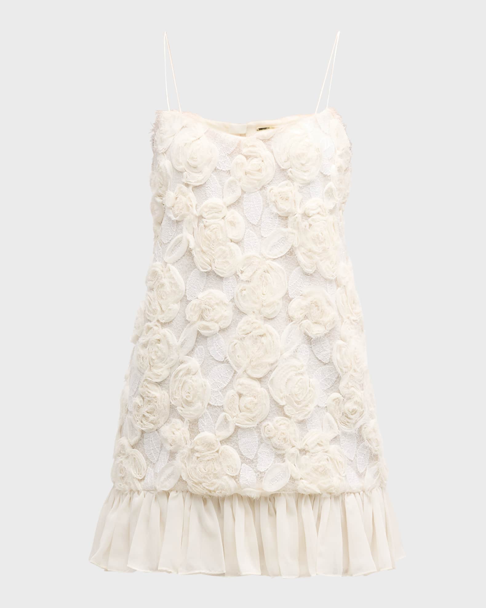 Alexis Blanc Floral Embroidered Pleated-Hem Mini Dress | Neiman Marcus