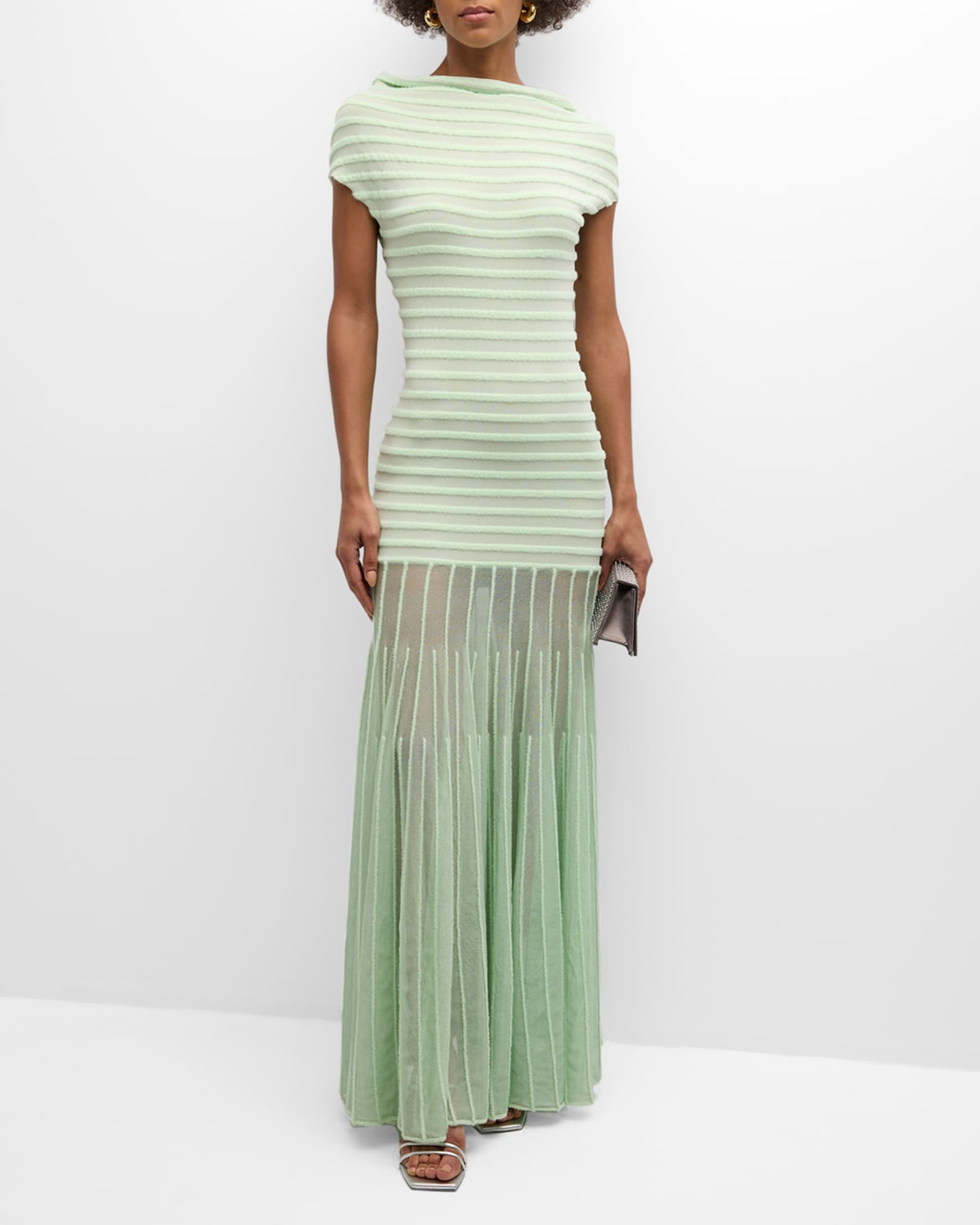 Alexis Marce Off-the-Shoulder Pleated Knit Maxi Dress | Neiman Marcus