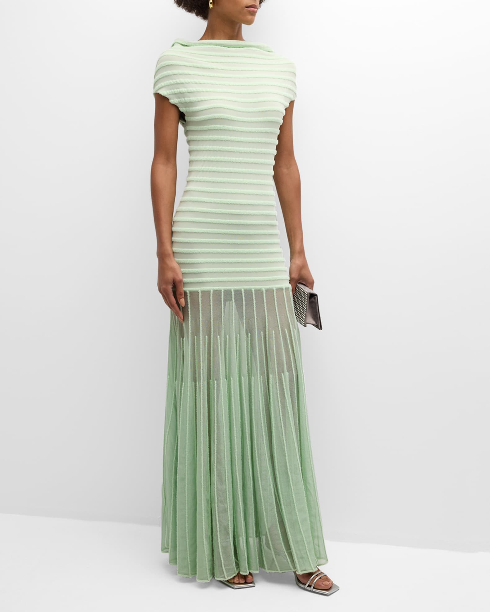Alexis Marce Off-the-Shoulder Pleated Knit Maxi Dress | Neiman Marcus