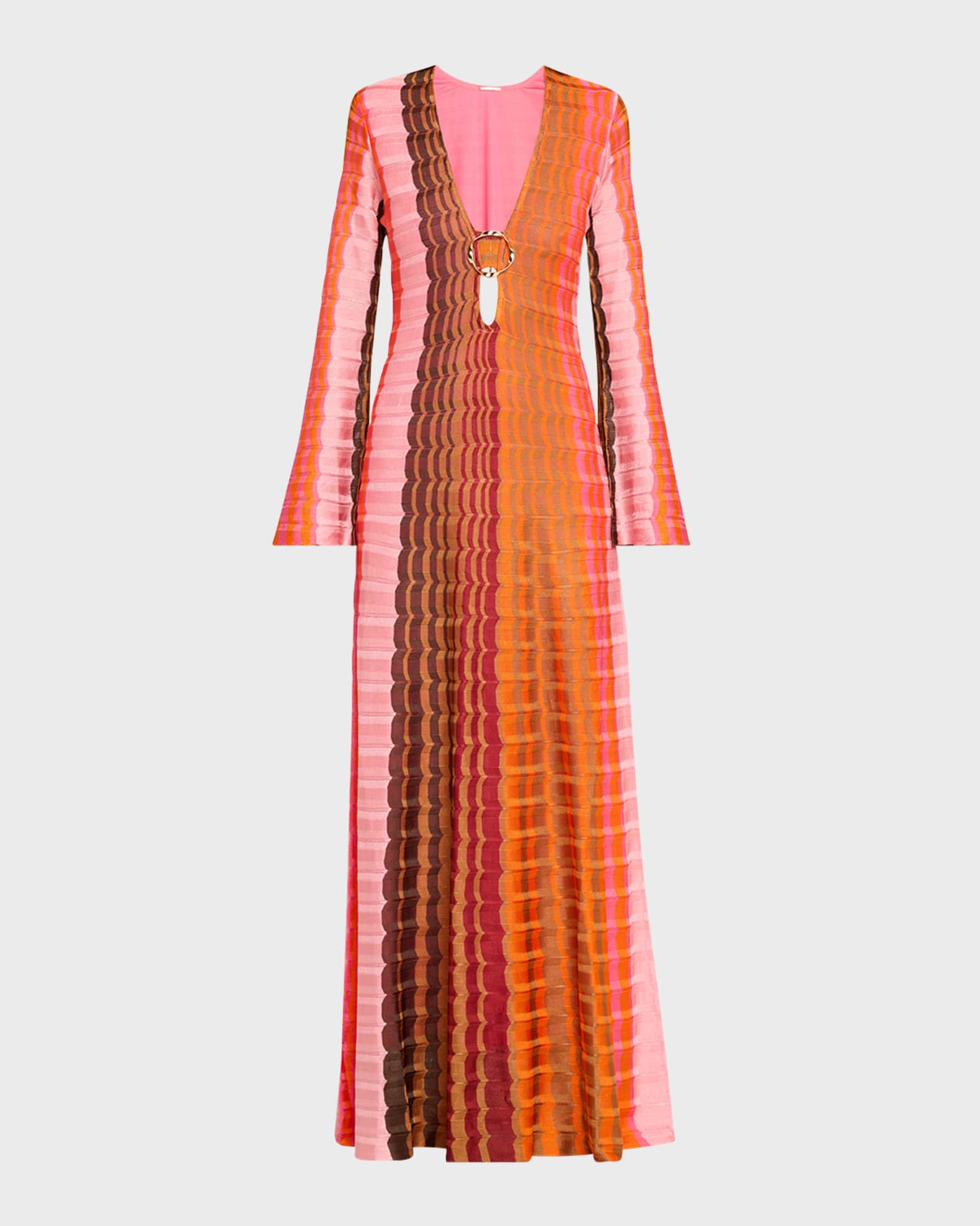 Alexis Vibe Wavy Knit Flared-Sleeve Maxi Dress | Neiman Marcus