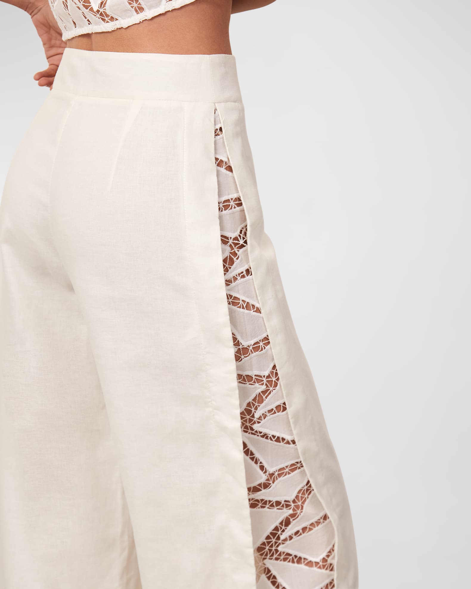 Vix Solid Bree Geometric Embroidered Pants | Neiman Marcus