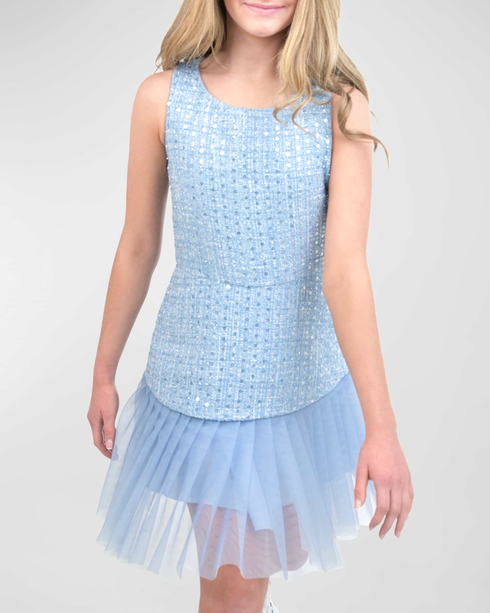 Zoe Girl's Crystal Tweed & Tulle Dress, Size 7-16 | Neiman Marcus